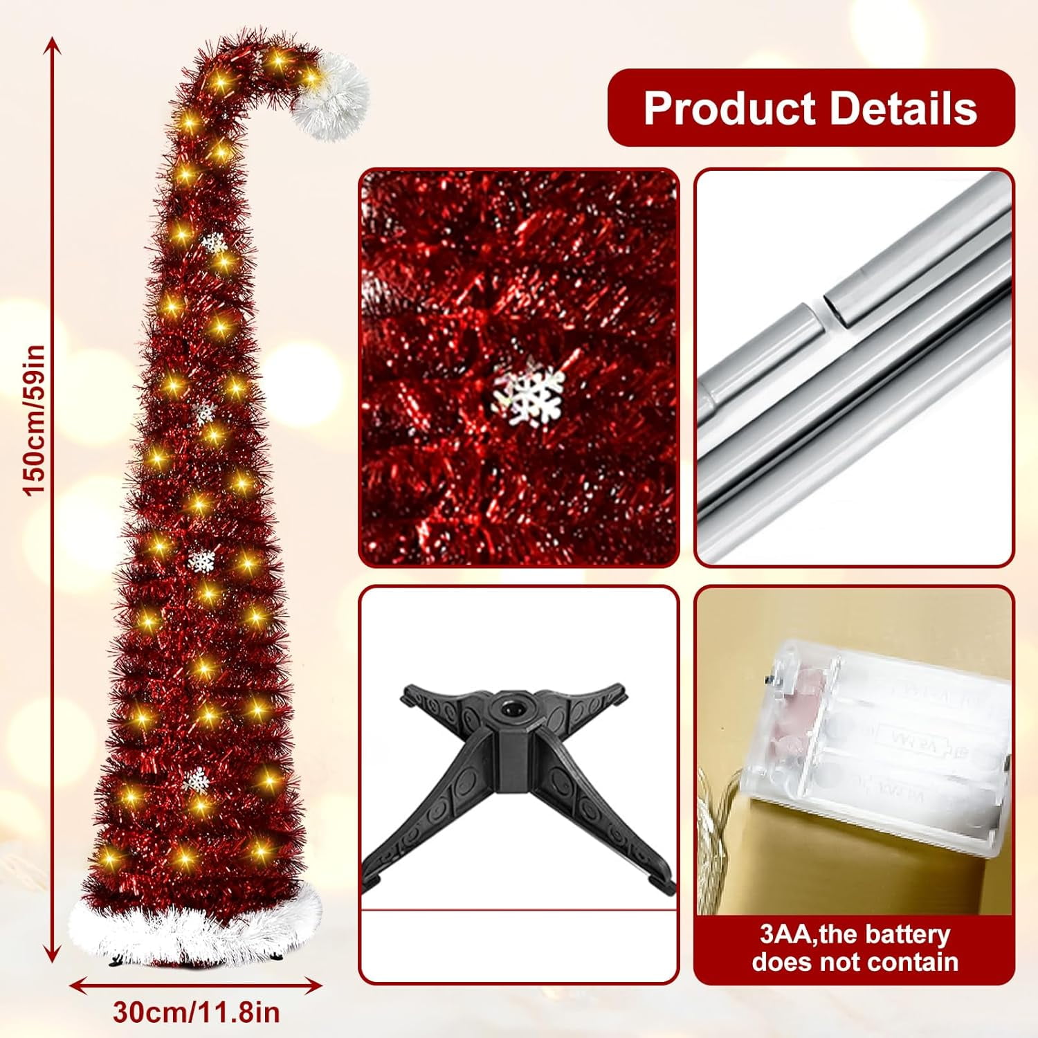 HYTHU-5 Ft Pop Up Christmas Tree with 50 Lights,Artificial Collapsible ...