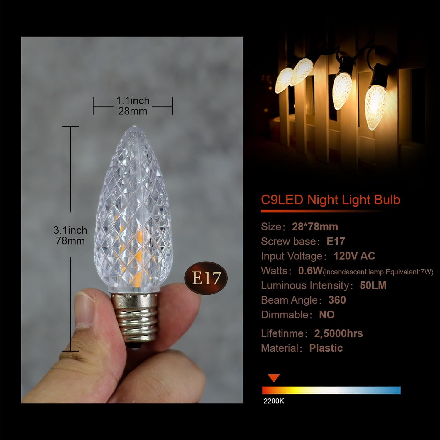 HYTHU-50 Pack C9 Led Christmas Lights Bulb, C9 Replacement LED ...