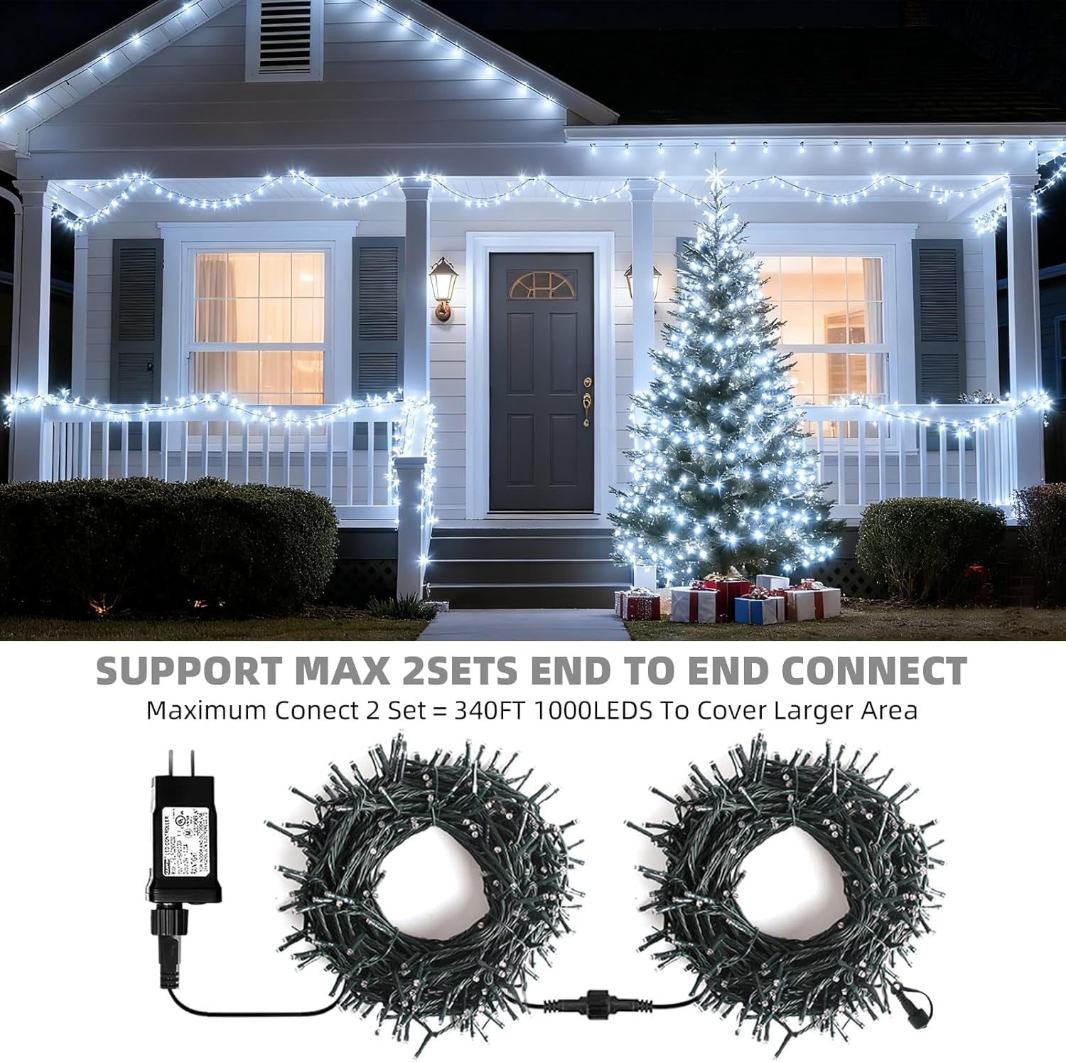 HYTHU-500 LED White Christmas Tree Light Plug in,170ft Connectable ...