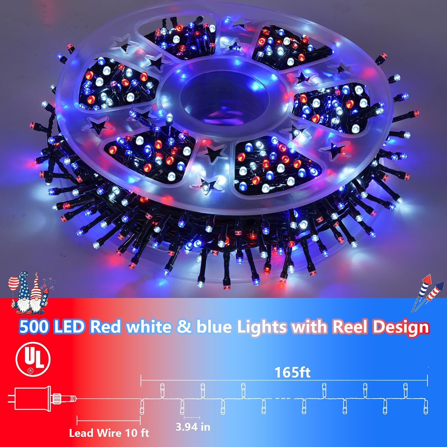 HYTHU-500LED 165ft 4th of July led Lights Outdoor Waterproof, Patriotic ...