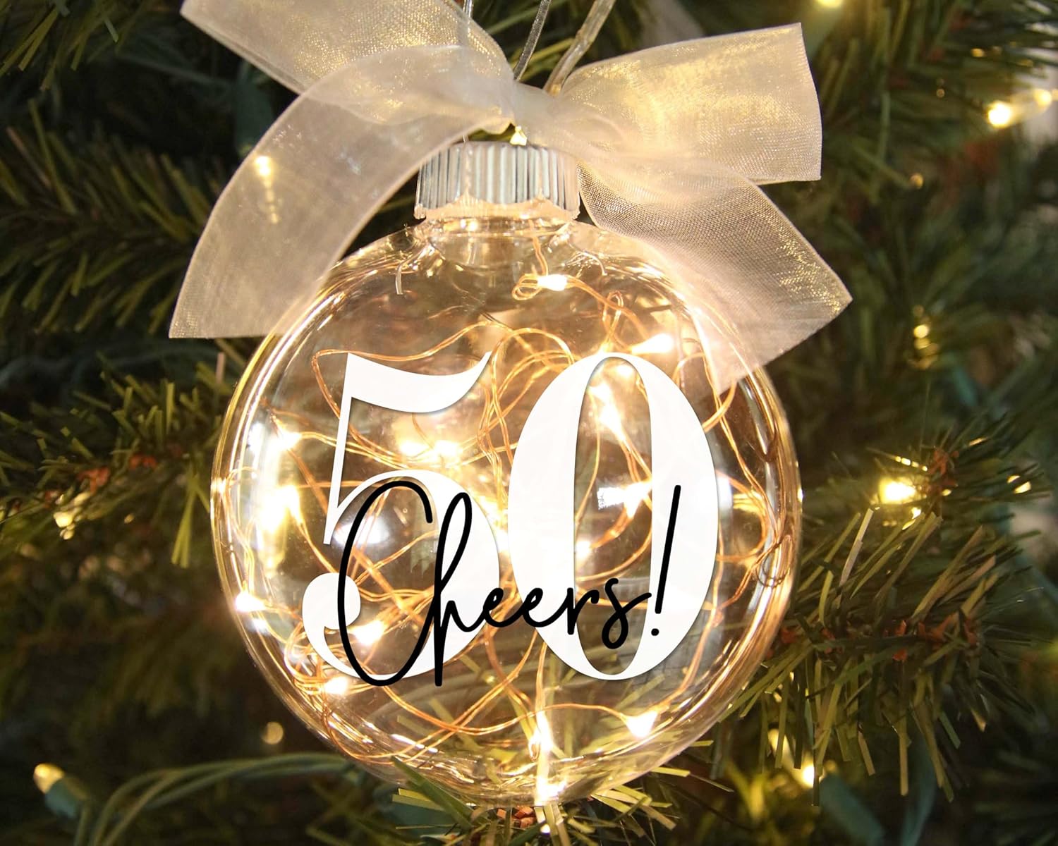 HYTHU-50th Birthday Lighted Christmas Ornament, Cheers to 50 Years Gift ...