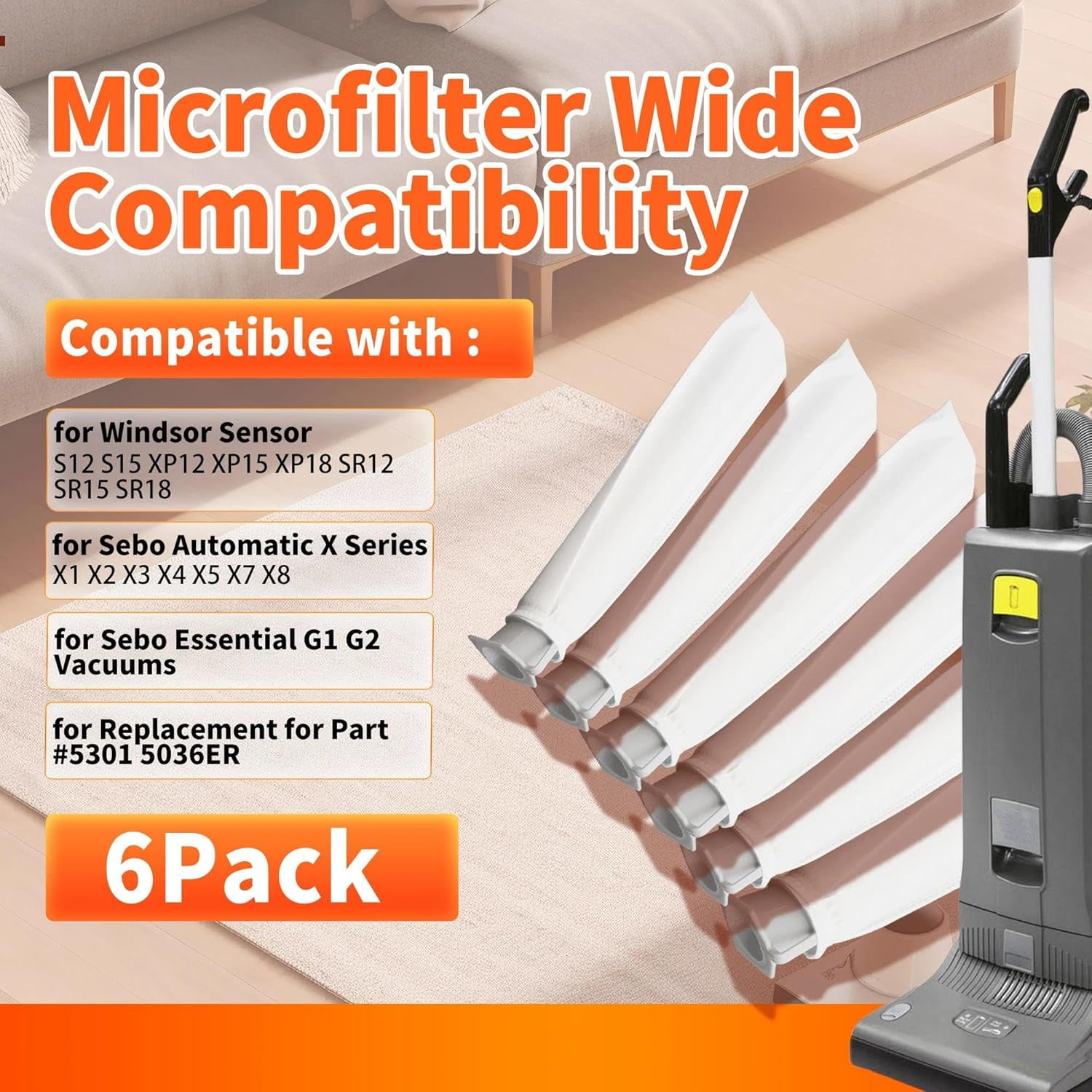 HYTHU-6-Pack MicroFilter fit for SEBO Auto-X S | Replacement Vacuum ...