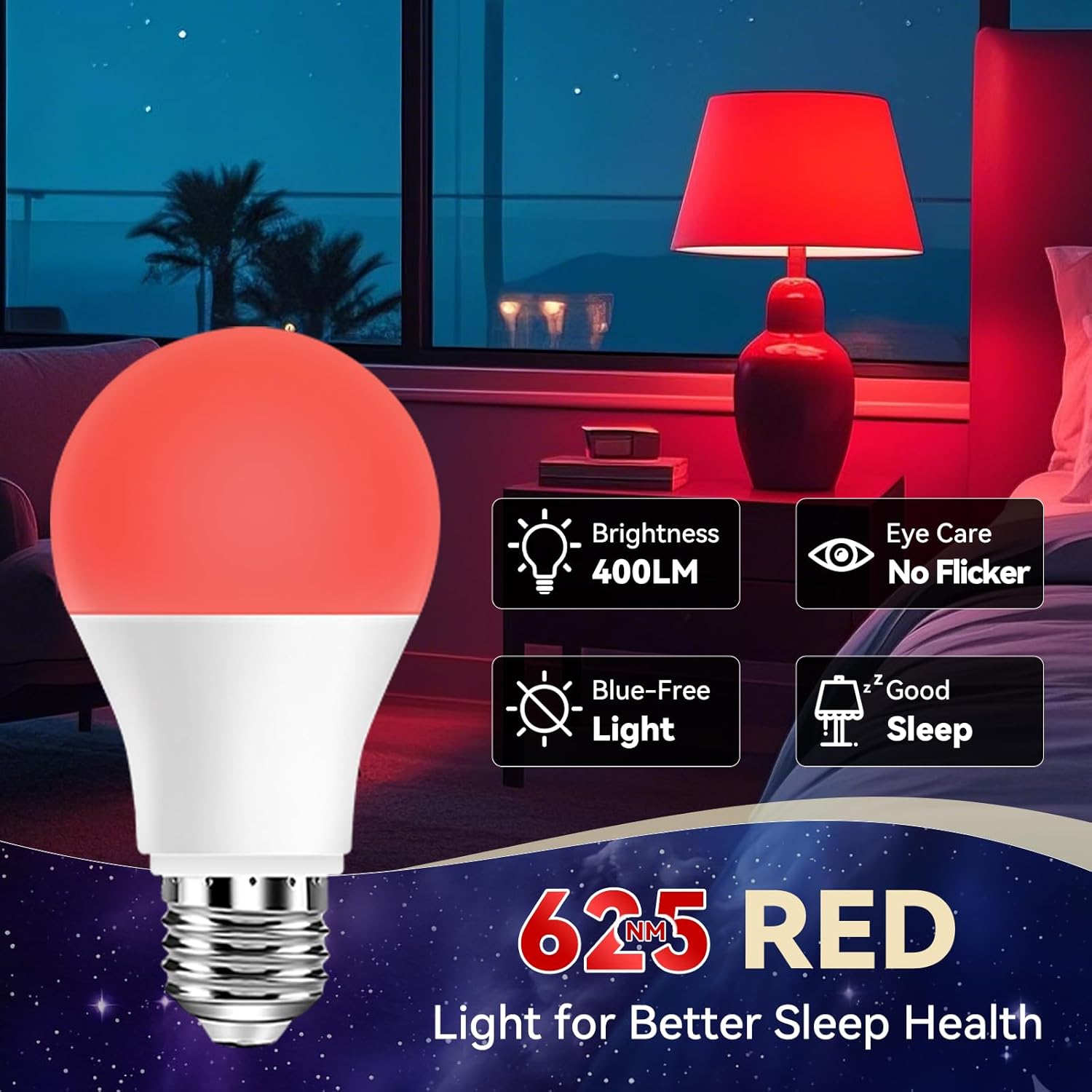 HYTHU-625nm Red Light Bulbs for Sleep 3W, 100% Blue Light Blocking ...