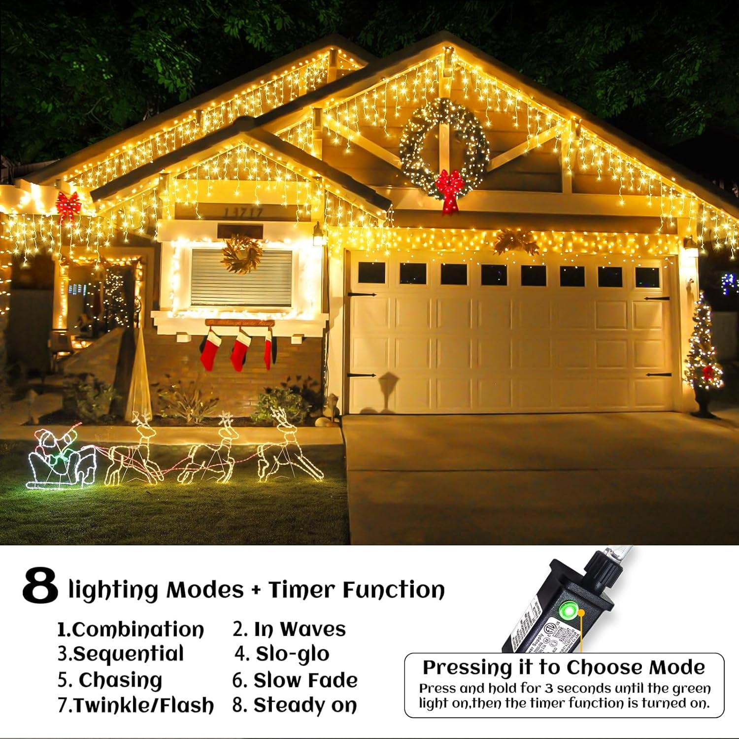HYTHU-66ft Icicle Lights for Outside - 640 LED Christmas Lights Outdoor ...