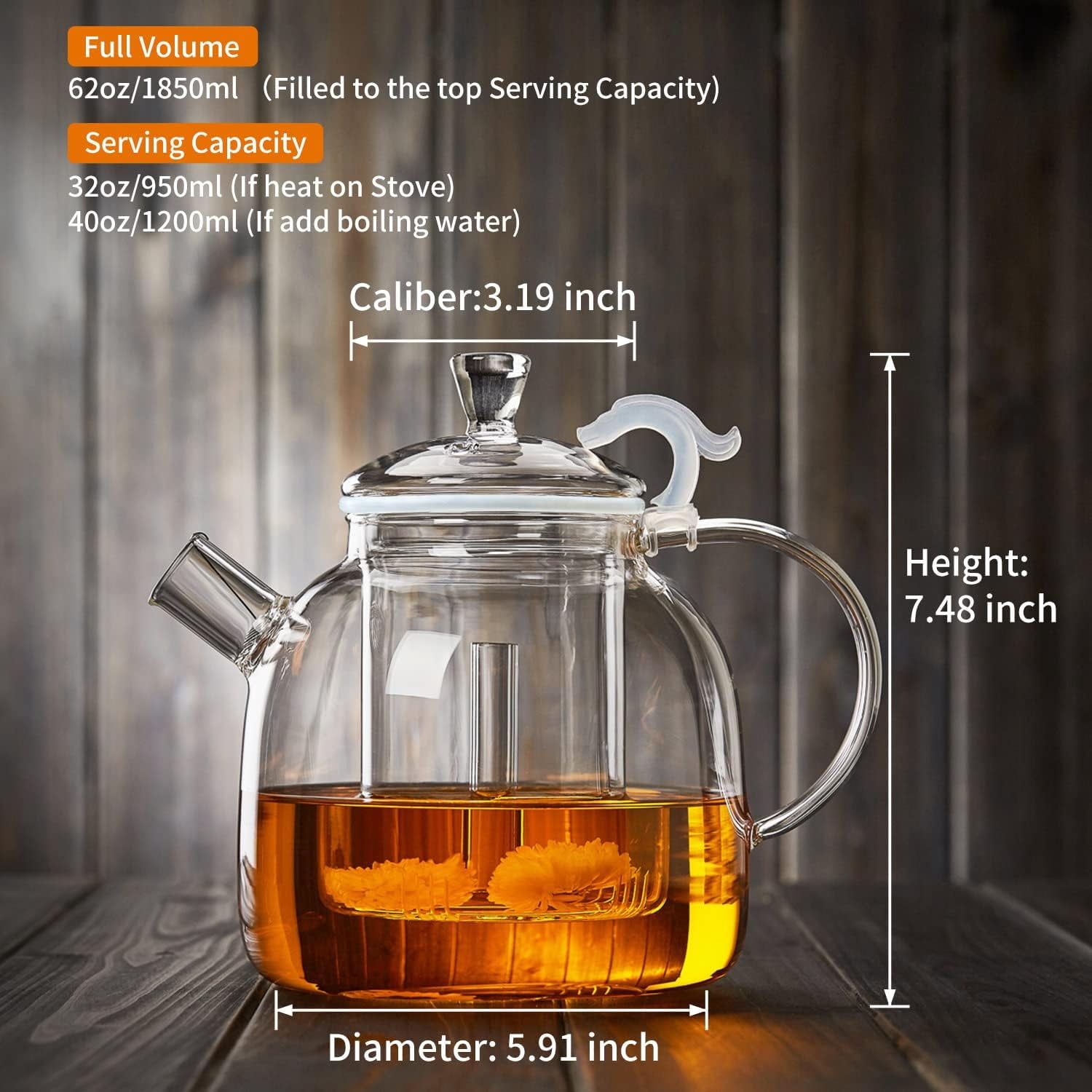 HYTHU-68OZ Glass Teapot, Large Glass Tea Pot With Infuser, Kettle For ...