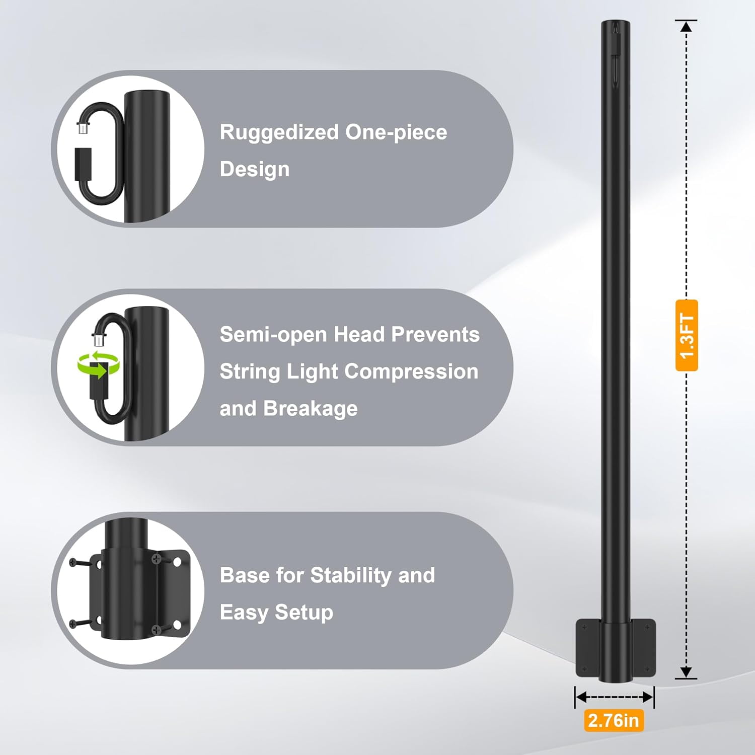 HYTHU-8 Pack 1.3 FT Outdoor String Light Poles, Suspension Fence Post ...