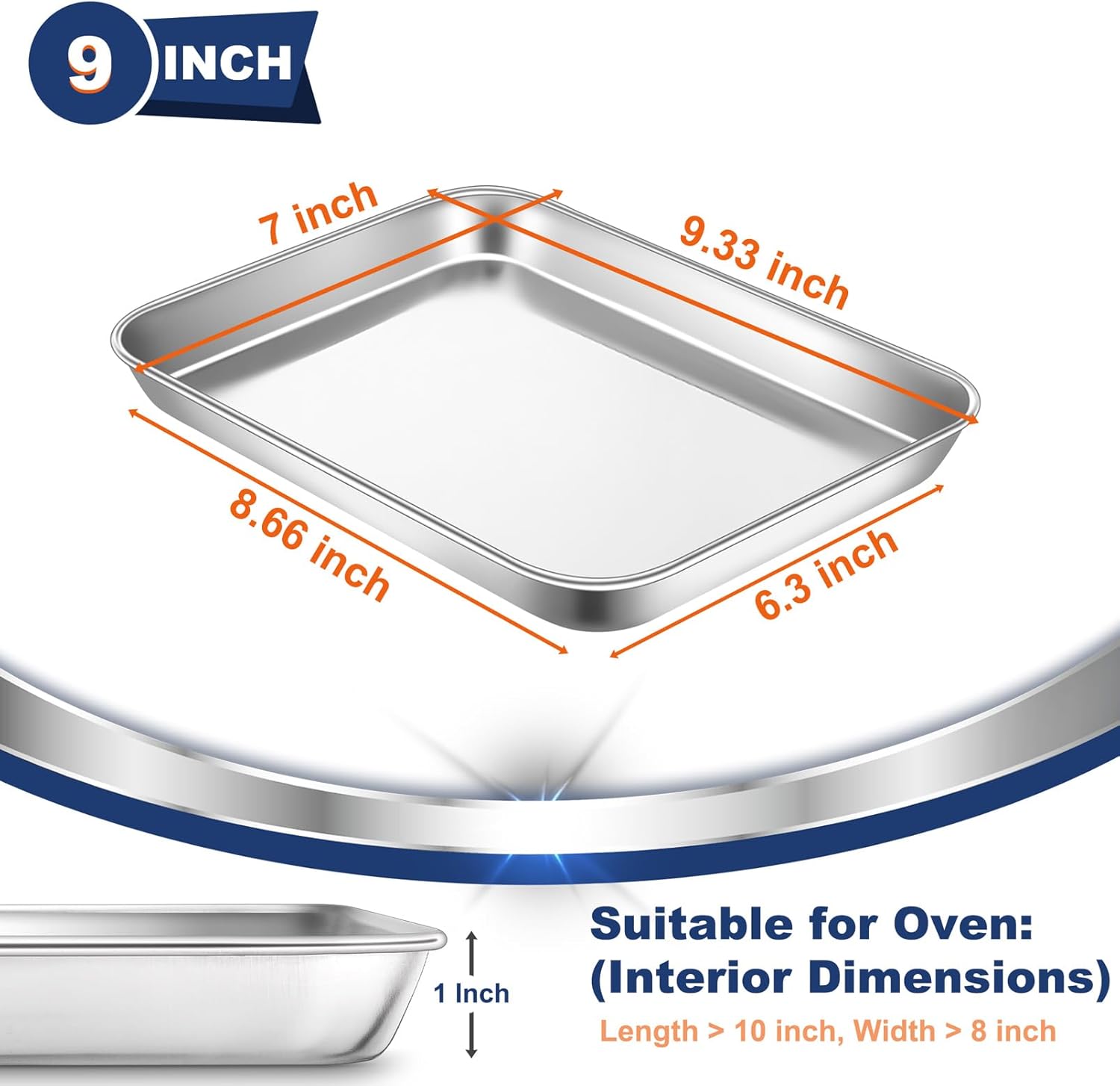 HYTHU-9 Inch Baking Cookie Sheet, Oven Pan Tray Stainless Steel Sheet ...