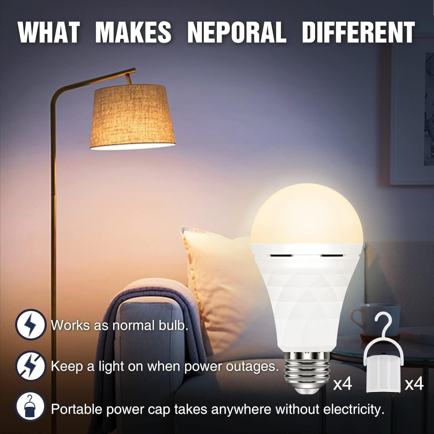 HYTHU-A19 Rechargeable Light Bulbs, Socket Rechargeable Emergency Light ...