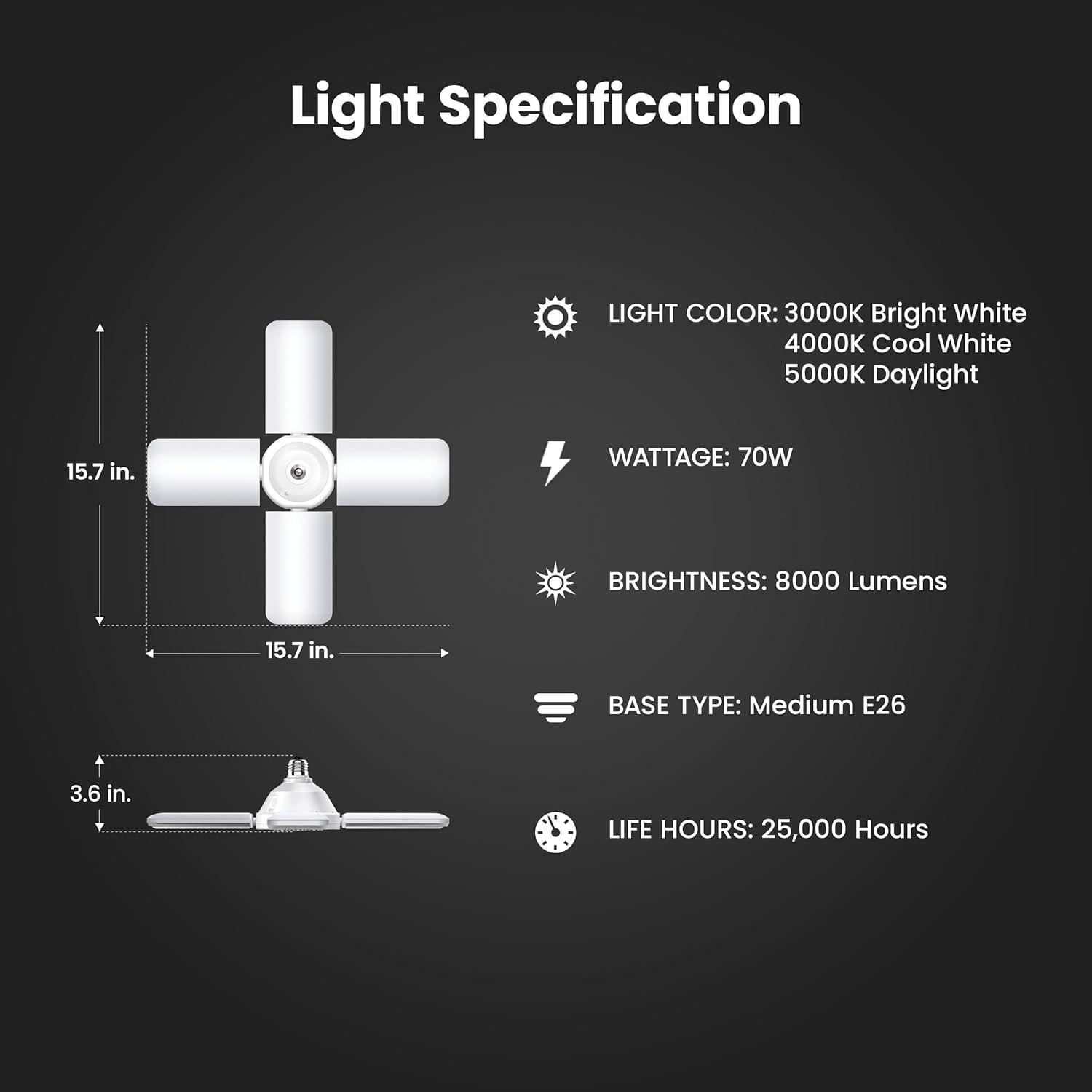 HYTHU-Adjustable LED Garage Light, 3CCT Selectable White (Bright/Cool ...