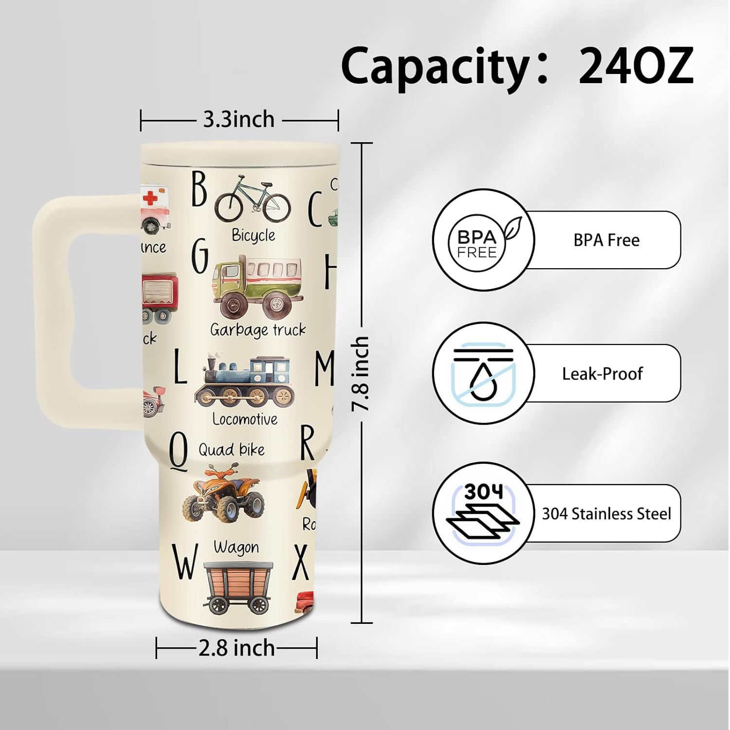 HYTHU-Alphabet Gifts 24 oz Vehicle Alphabet Letters Tumbler with Handle ...