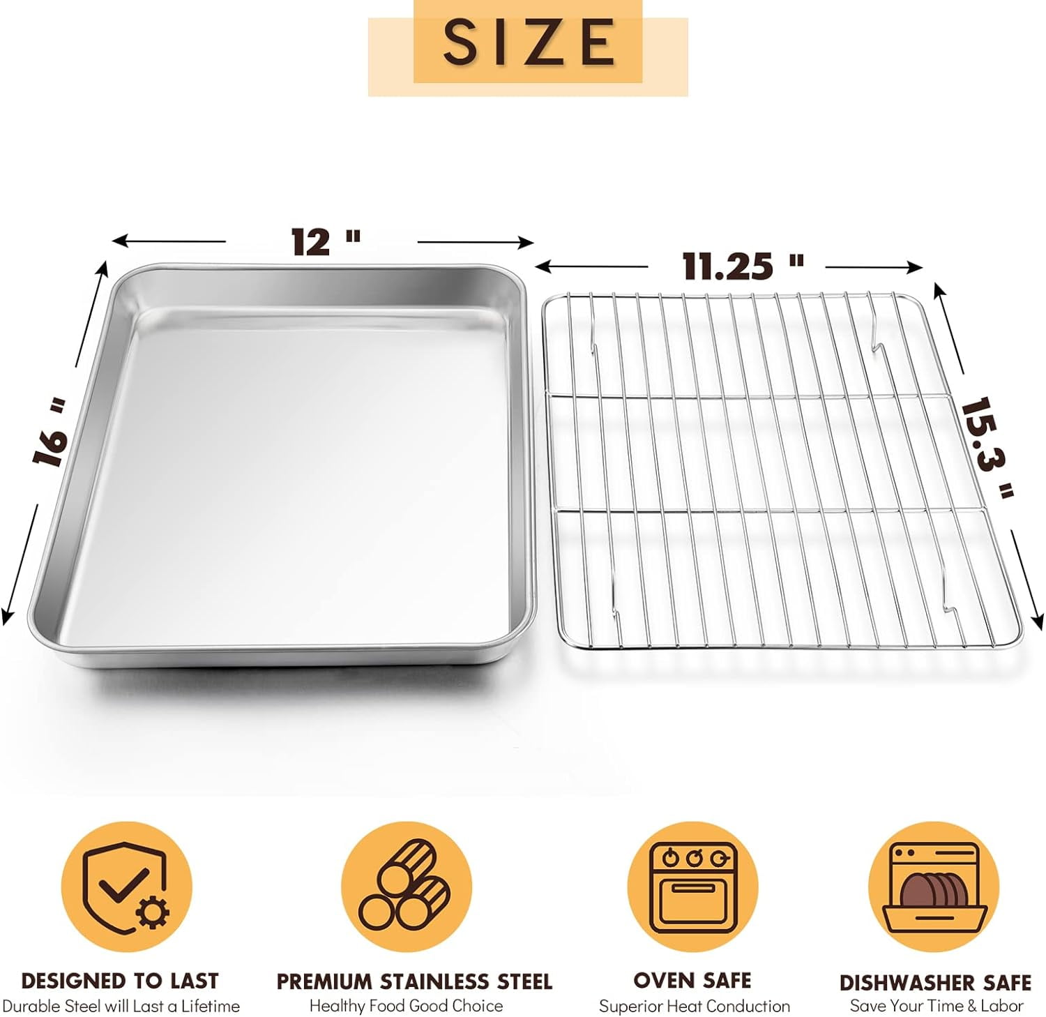 HYTHU-Baking Sheet with Rack Set, 16\u201dx12\u201d Stainless Steel ...