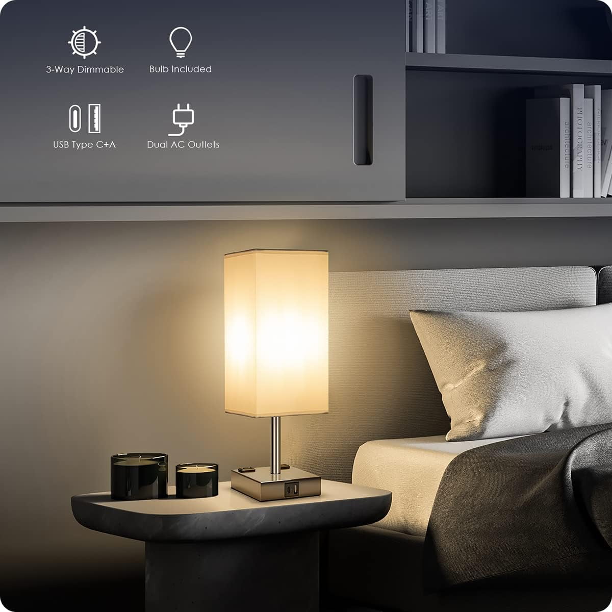 HYTHU-Bedside Lamp with USB Ports - Touch Control Table Lamp for ...