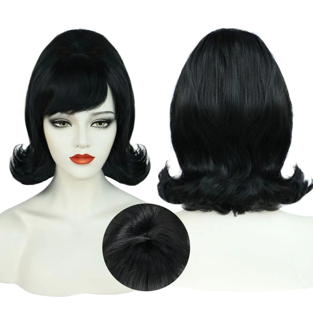 HYTHU-Black Beehive Wig 50s Flip Hair 60s Black Wig with Retro Bangs ...