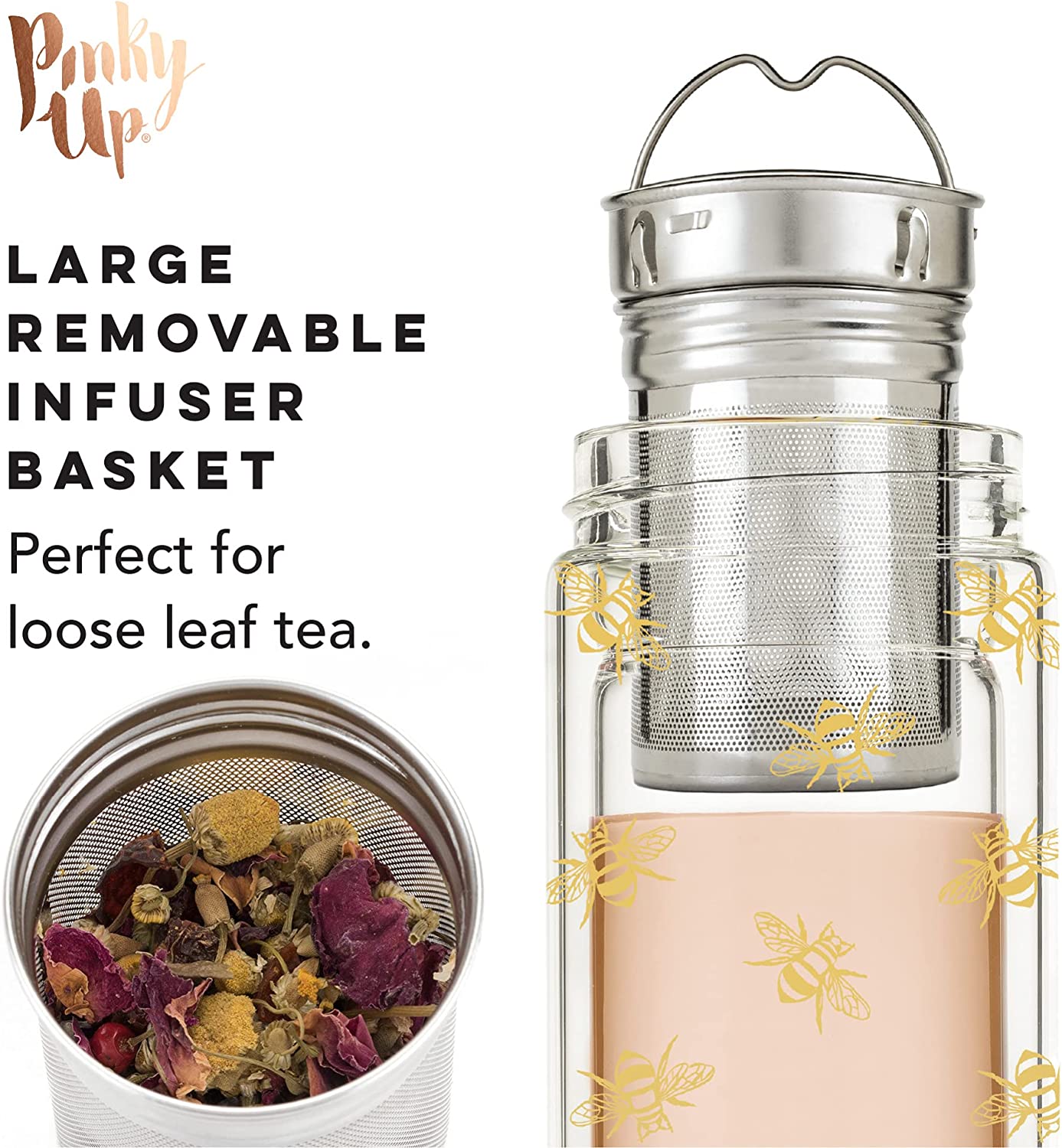 HYTHU-Blair Tea Infuser Mug with Strainer and Lid, Double Walled Glass ...