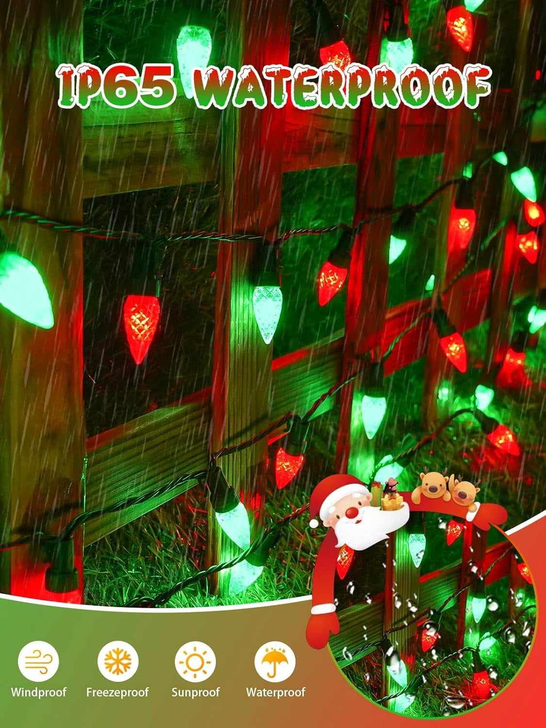 HYTHU-C6 Solar Christmas Lights Outdoor, 100 LED 33FT Christmas ...