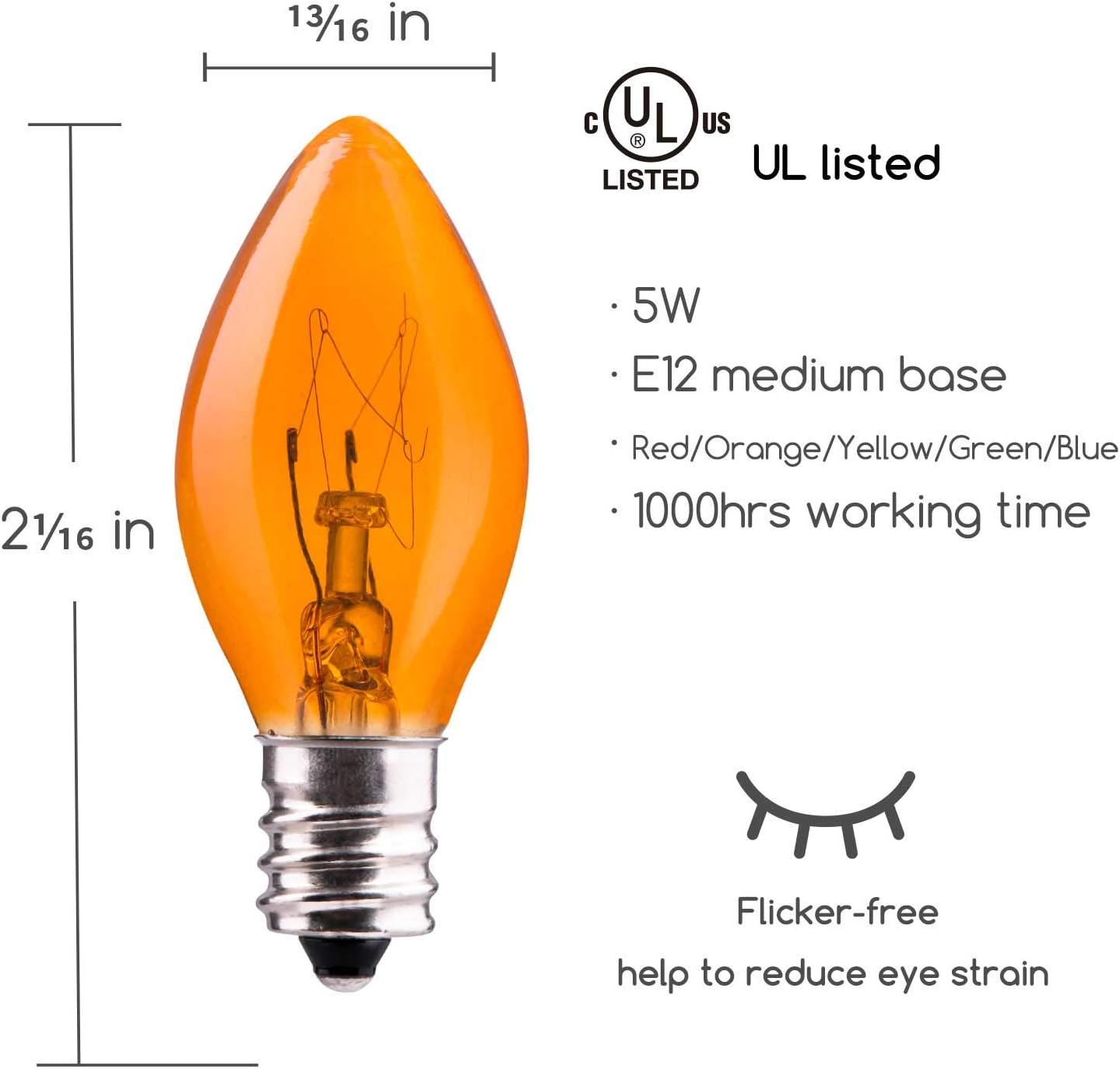 HYTHU-C7 Christmas Replacement Light Bulbs 50 Pack, C7 Bulbs Clear ...