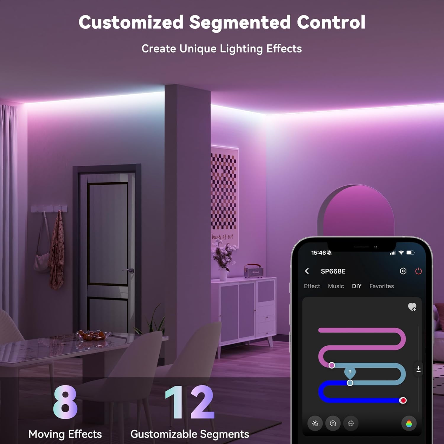 HYTHU-COB LED Strip Light,RGB Smart IC COB LED Strip Lights Music Sync ...