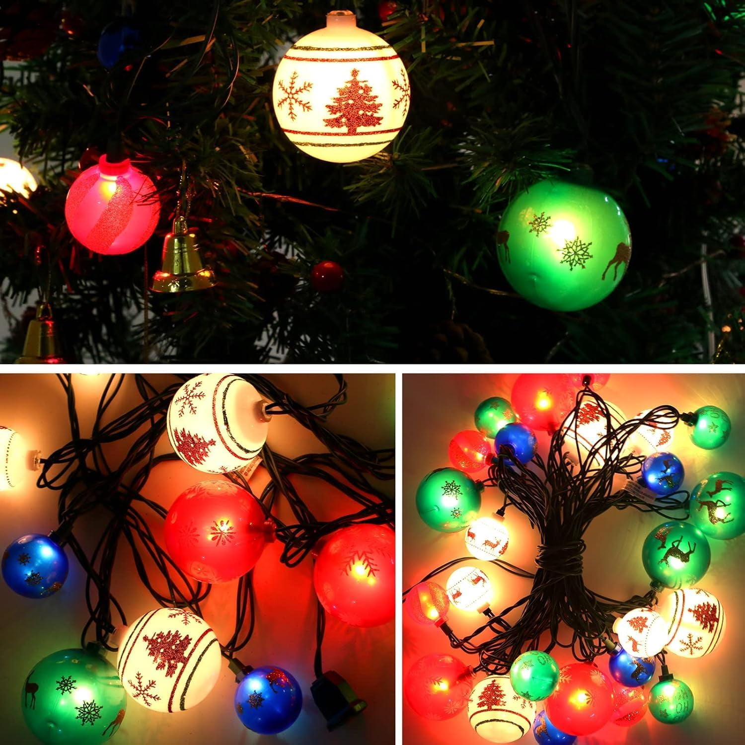 HYTHU-Christmas Ball Ornament Lights,28ft 25 Bulbs Christmas Tree ...