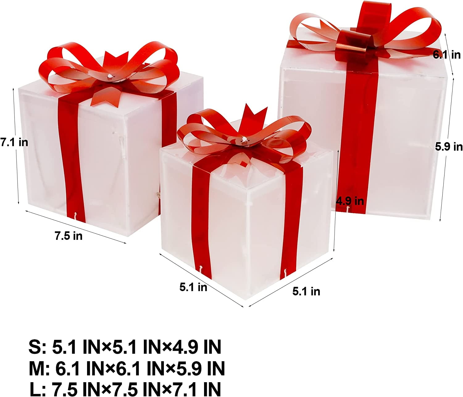 HYTHU-Christmas Box Decorations, 60 LEDs Light Up Boxes with Red Bows ...