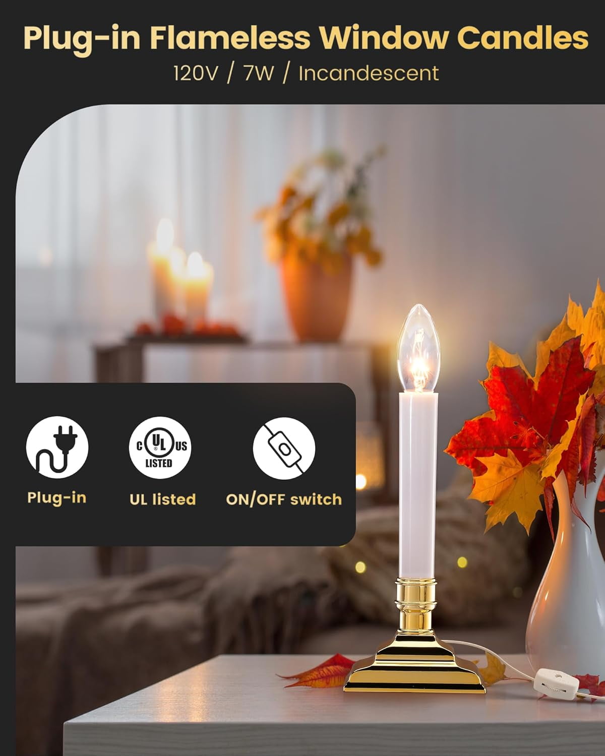 HYTHU-Christmas Electric Window Candles, On/Off Switch Plug-in Window ...