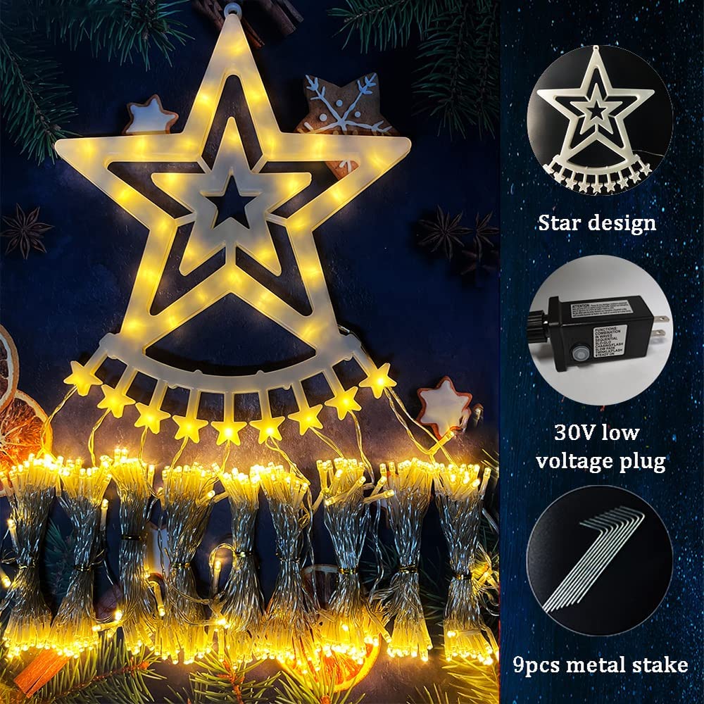 HYTHU-Christmas Lights Outdoor 12.6 ft 8-Lighting Modes Waterfall Xmas ...