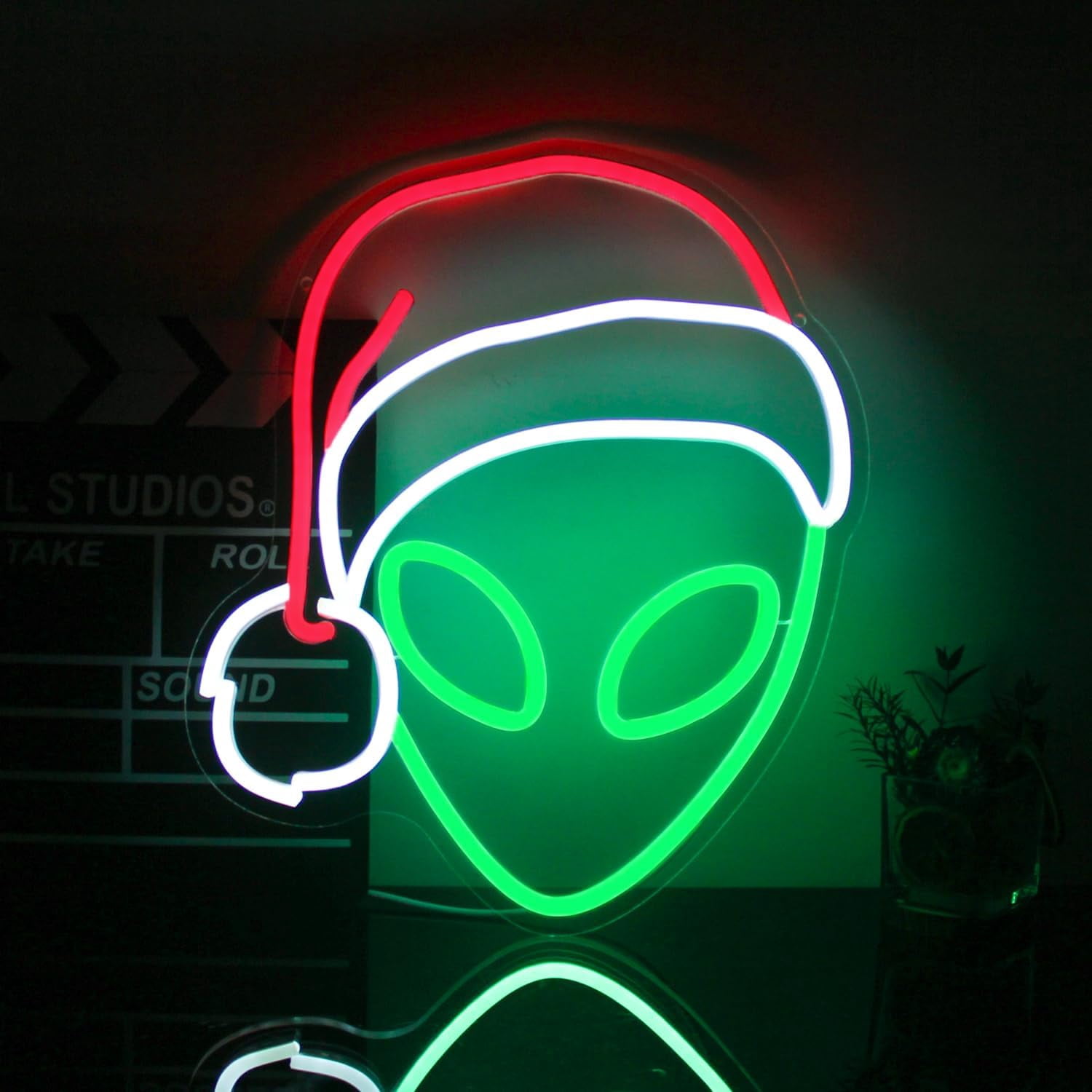 HYTHU-Christmas Neon Light Alien Neon Sign Green Red LED Sign Christmas ...