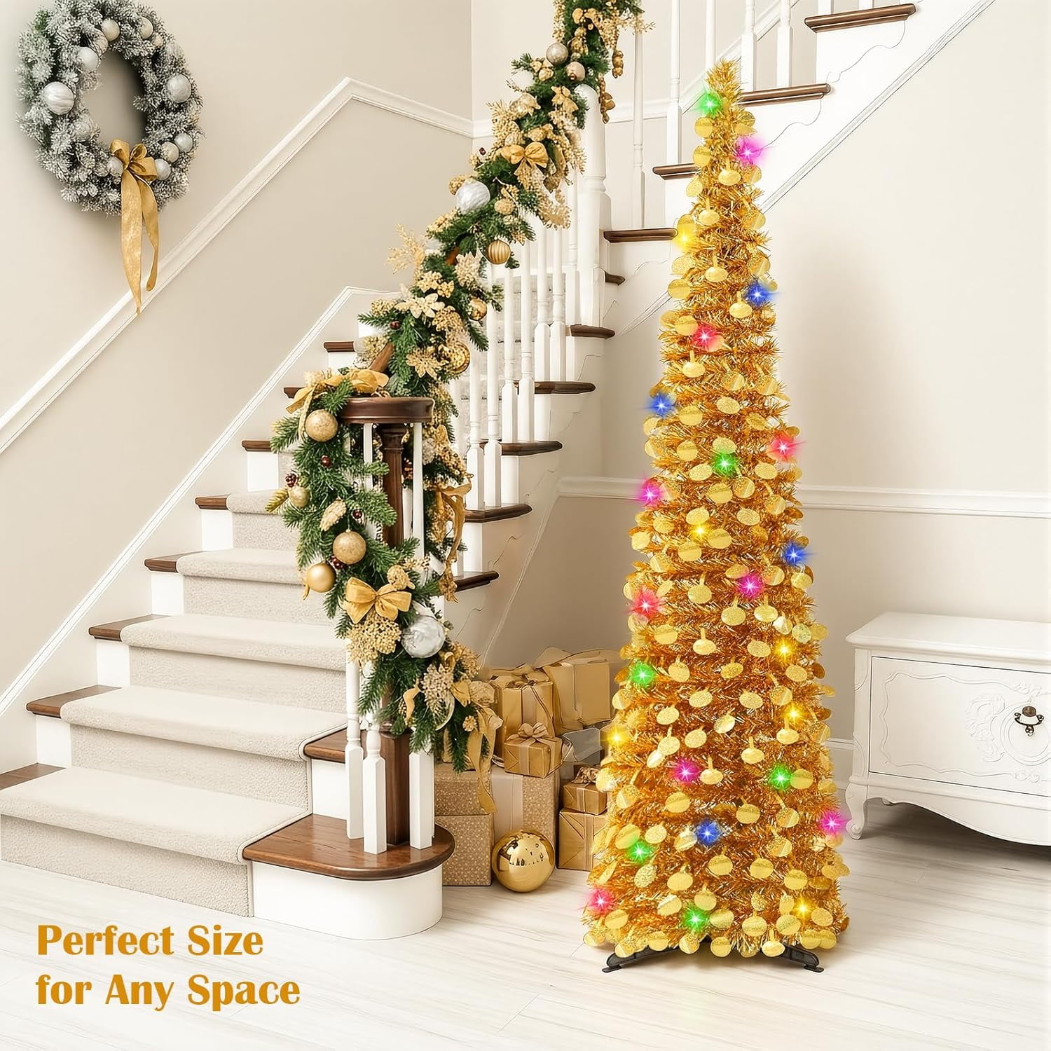 HYTHU-Christmas Pop up Tree with 50 LED Lights Timer 5FT Collapsible ...