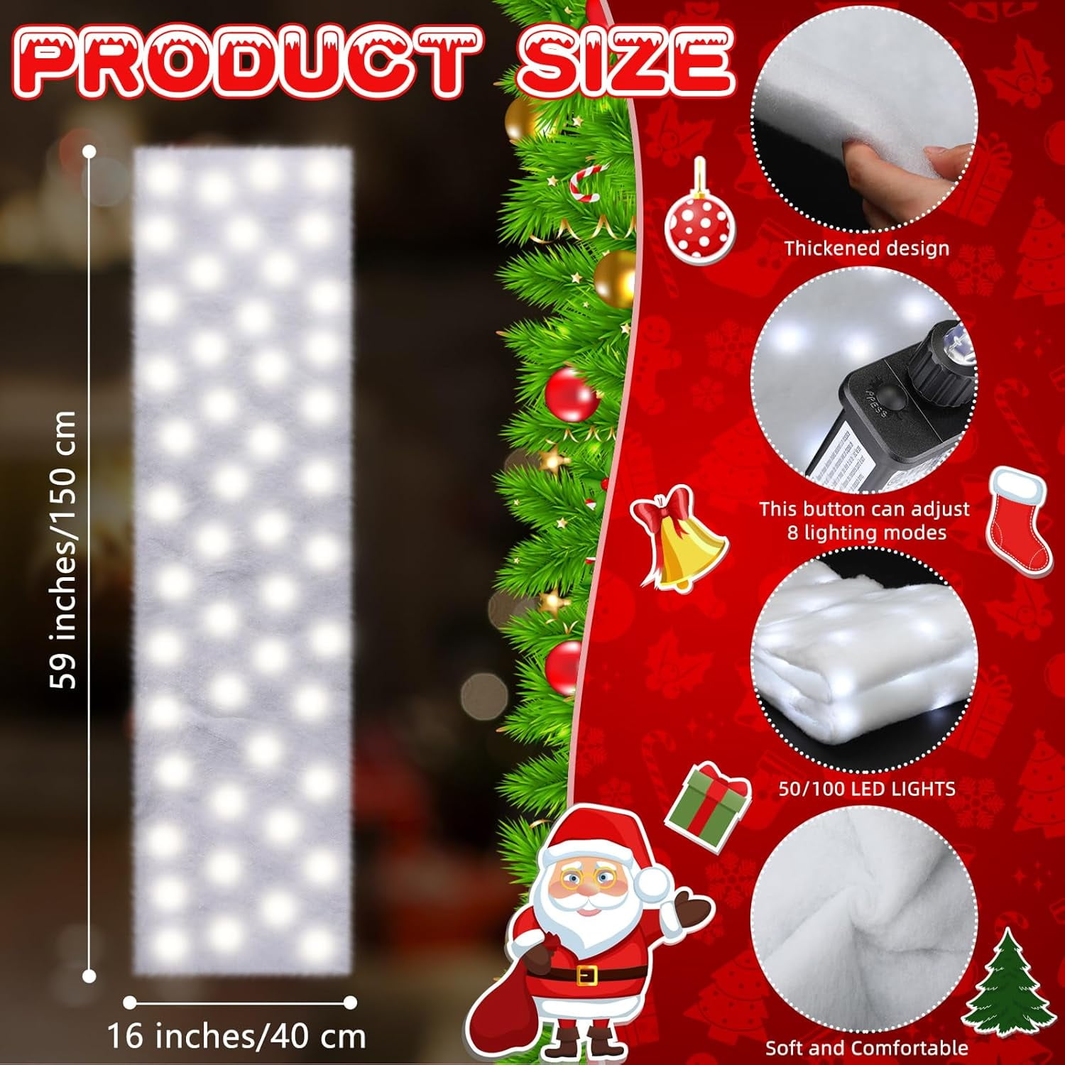 HYTHU-Christmas Snow Blanket with LED Lights String Pre Lit Artificial ...