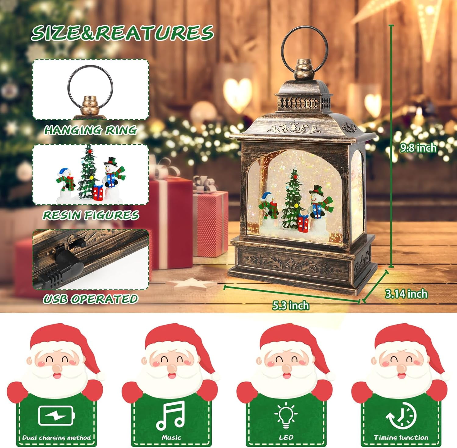 HYTHU-Christmas Snowman Snow Globe, Snowman Musical Lantern with 6 Hour ...
