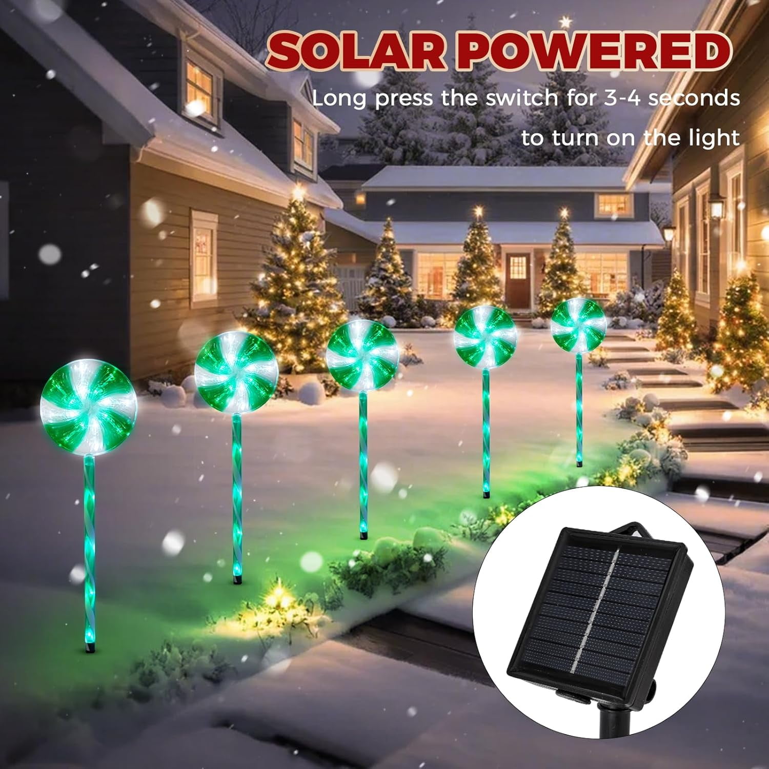 HYTHU-Christmas Solar Pathway Lights, Set of 5 Lollipops Peppermint ...