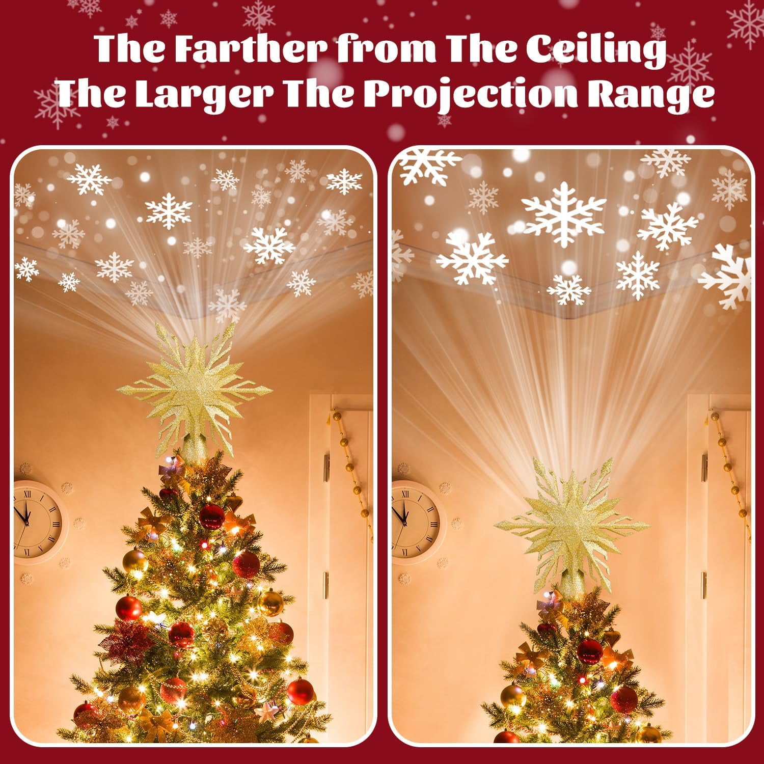 HYTHU-Christmas Star Tree Topper Lighted with Led Snowflake Projection ...