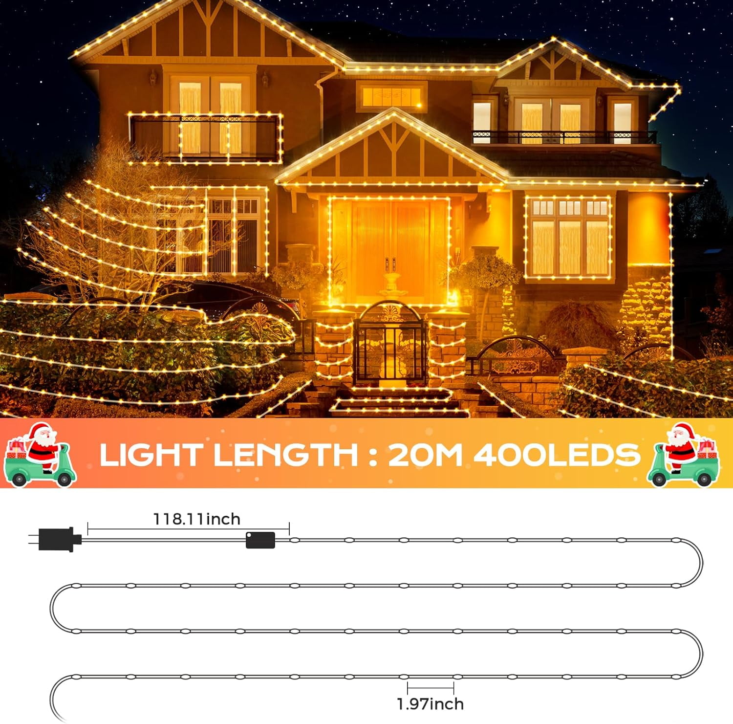 HYTHU-Christmas String Lights, 400LED 65FT Chasing Christmas Tree ...
