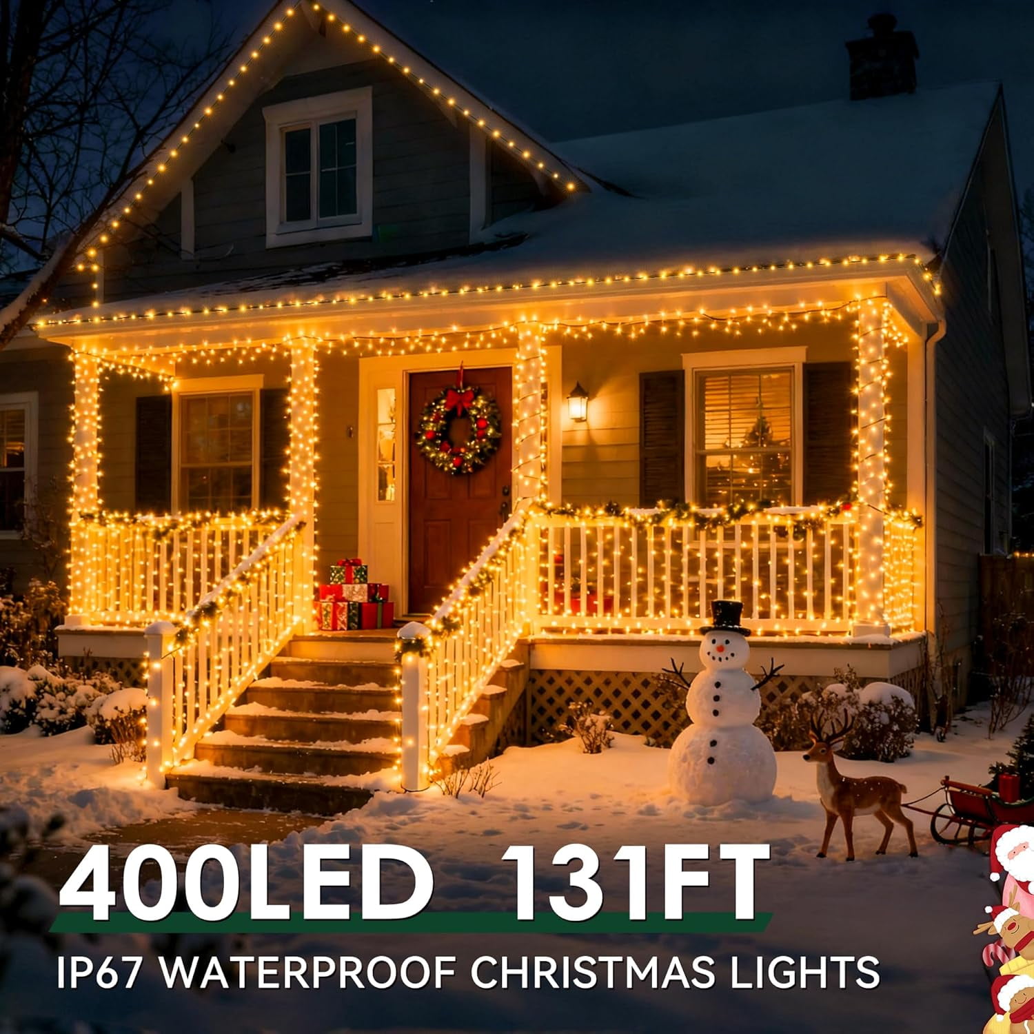 HYTHU-Christmas String Lights, IP67 Waterproof 400LED Green Wire ...