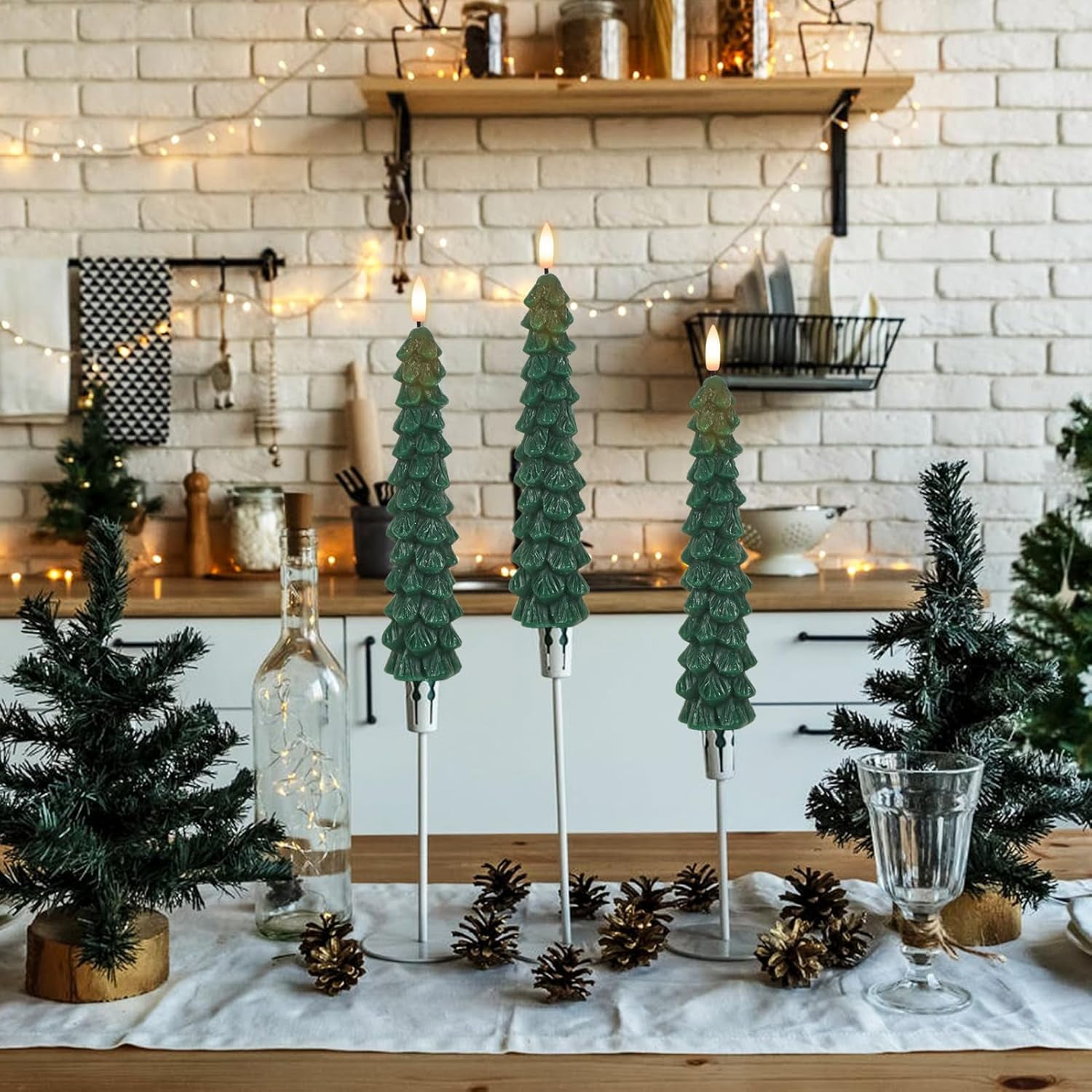 HYTHU-Christmas Tree Flameless Taper Candles with Remote Timer ...