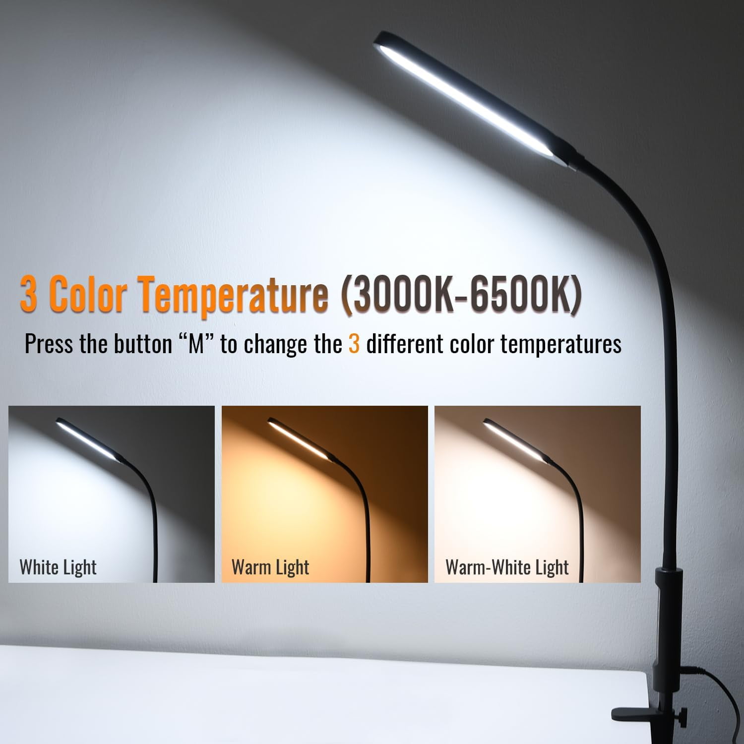 HYTHU-Clamp Lamp, Ultra Bright Clip on Light, CRI>95,18W, 3000 LMS, 3 ...