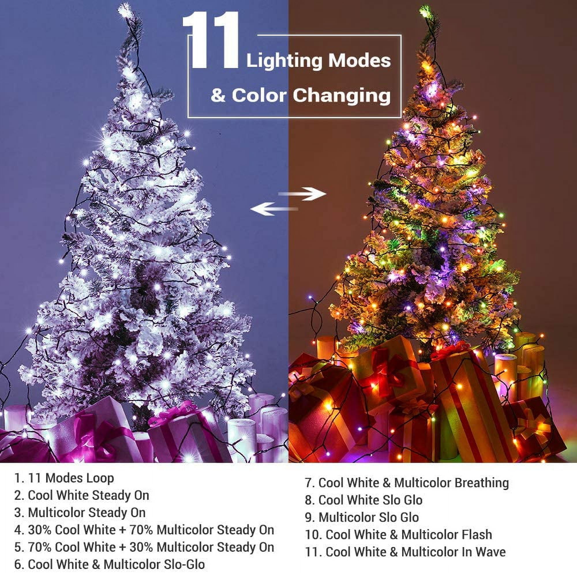 HYTHU-Color Changing Christmas Lights, 65.67ft 200 LED Cool White ...
