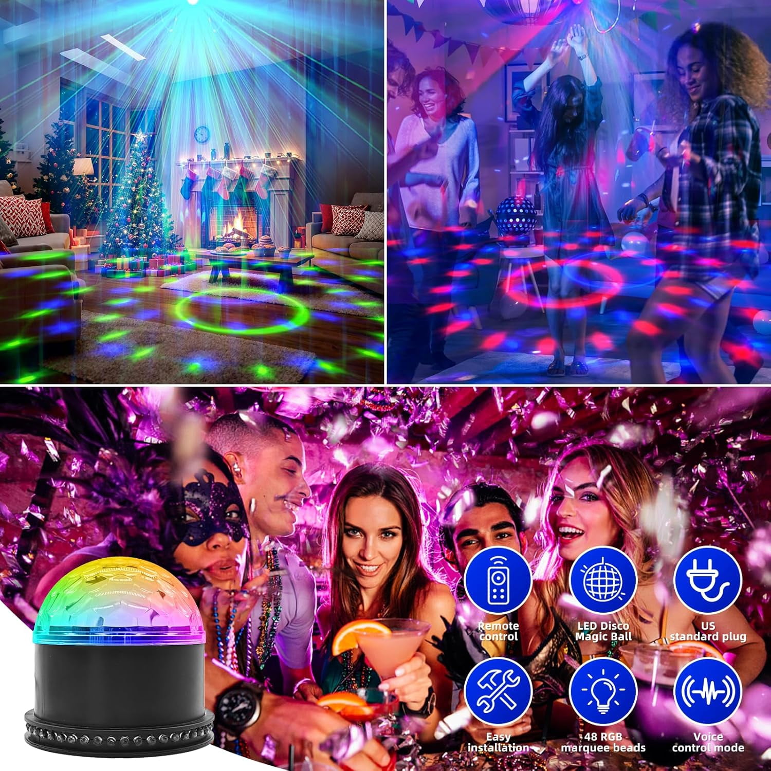 HYTHU-Disco Ball Light,Party Lights with Remote Control,RGB DJ Strobe ...
