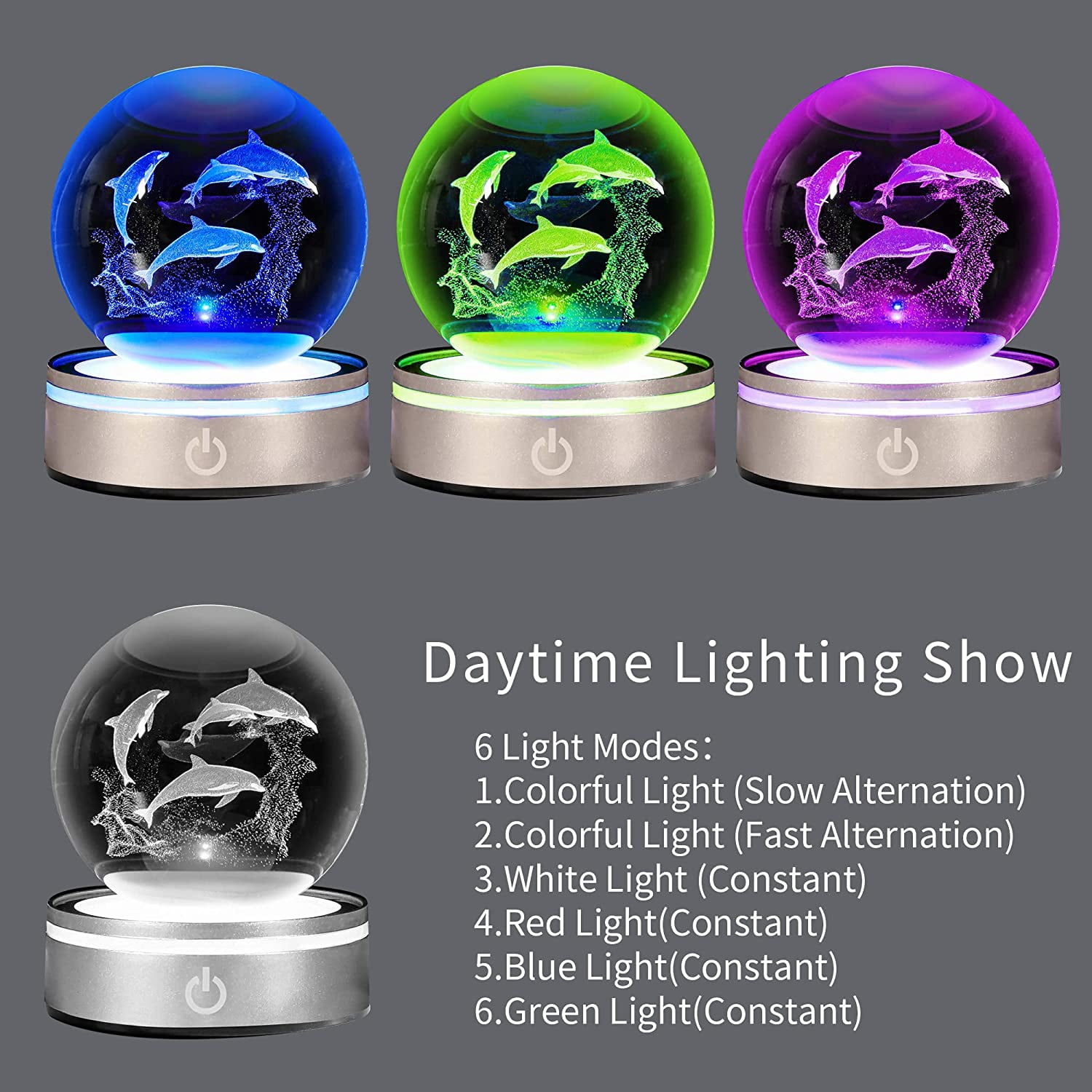 HYTHU-Dolphin Gift 3D Crystal Ball with LED Light Base Unique Figurine ...