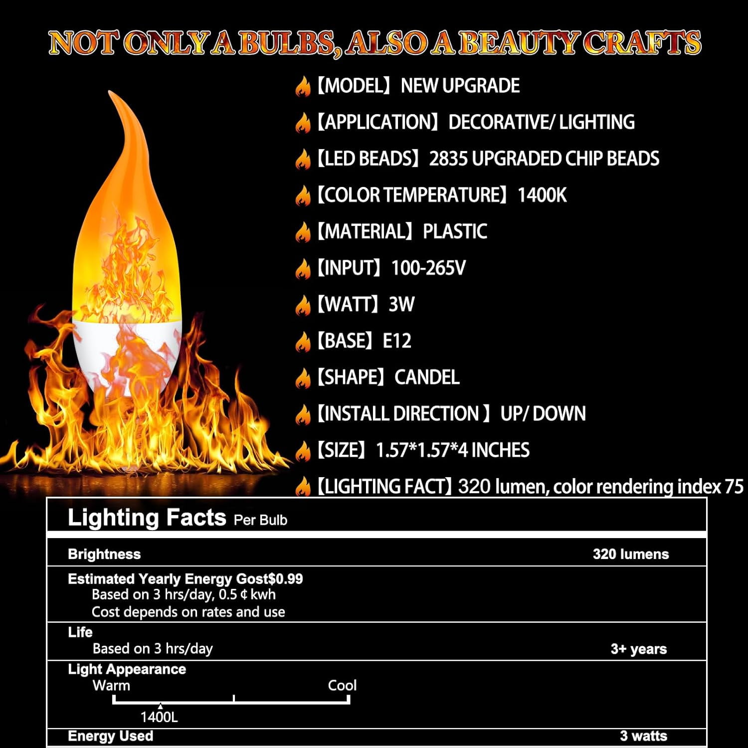 HYTHU-E12 LED Flickering Candelabra Flame Effect Light Bulbs - Upgrade ...