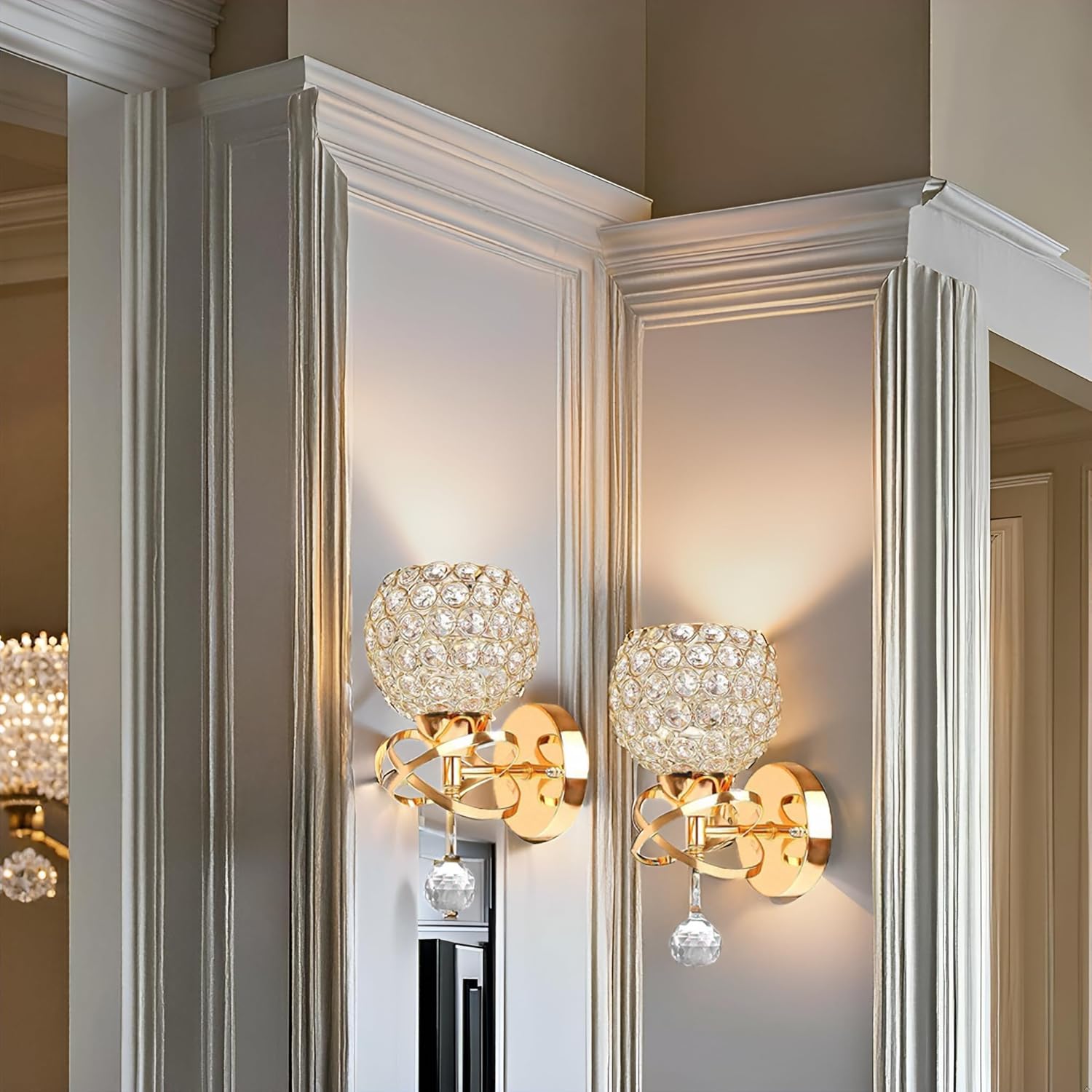 HYTHU-Gold Crystal Wall Sconces Set of 2, Modern Wall Lamp Sconces Wall ...