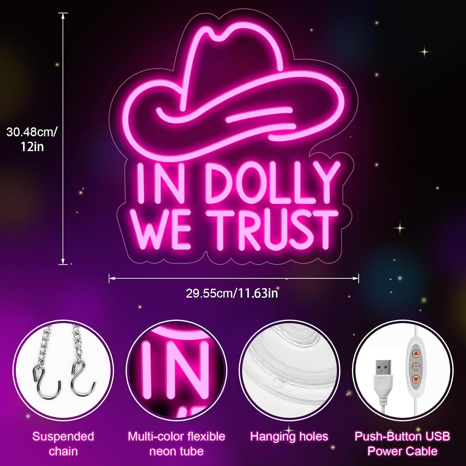 HYTHU-In Dolly We Trust Neon Sign, Pink Cowgirl Hat Dimmable LED Signs ...
