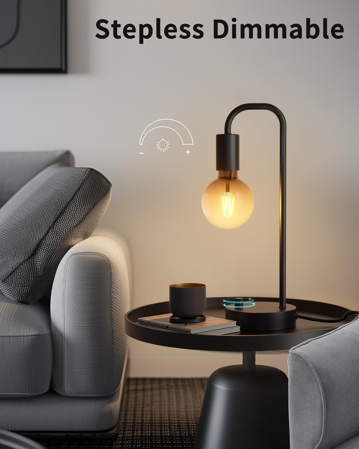 HYTHU-Industrial Table Lamp for Bedroom, Fully Dimmable Modern Bedside Lamps with 2700K Warm ...