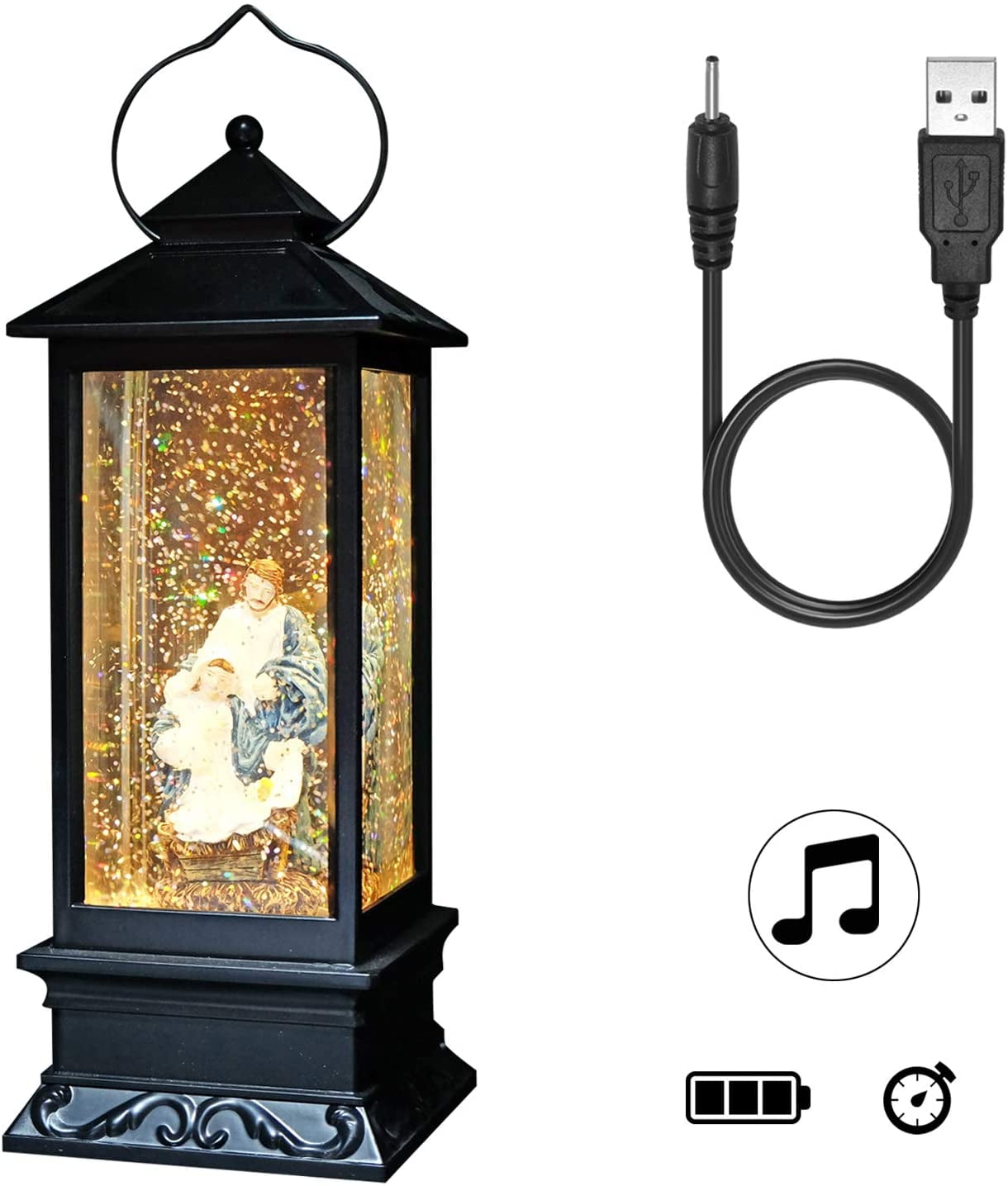 HYTHU-Jesus Music Snow Globe Lantern with Timer Battery Operated & USB ...