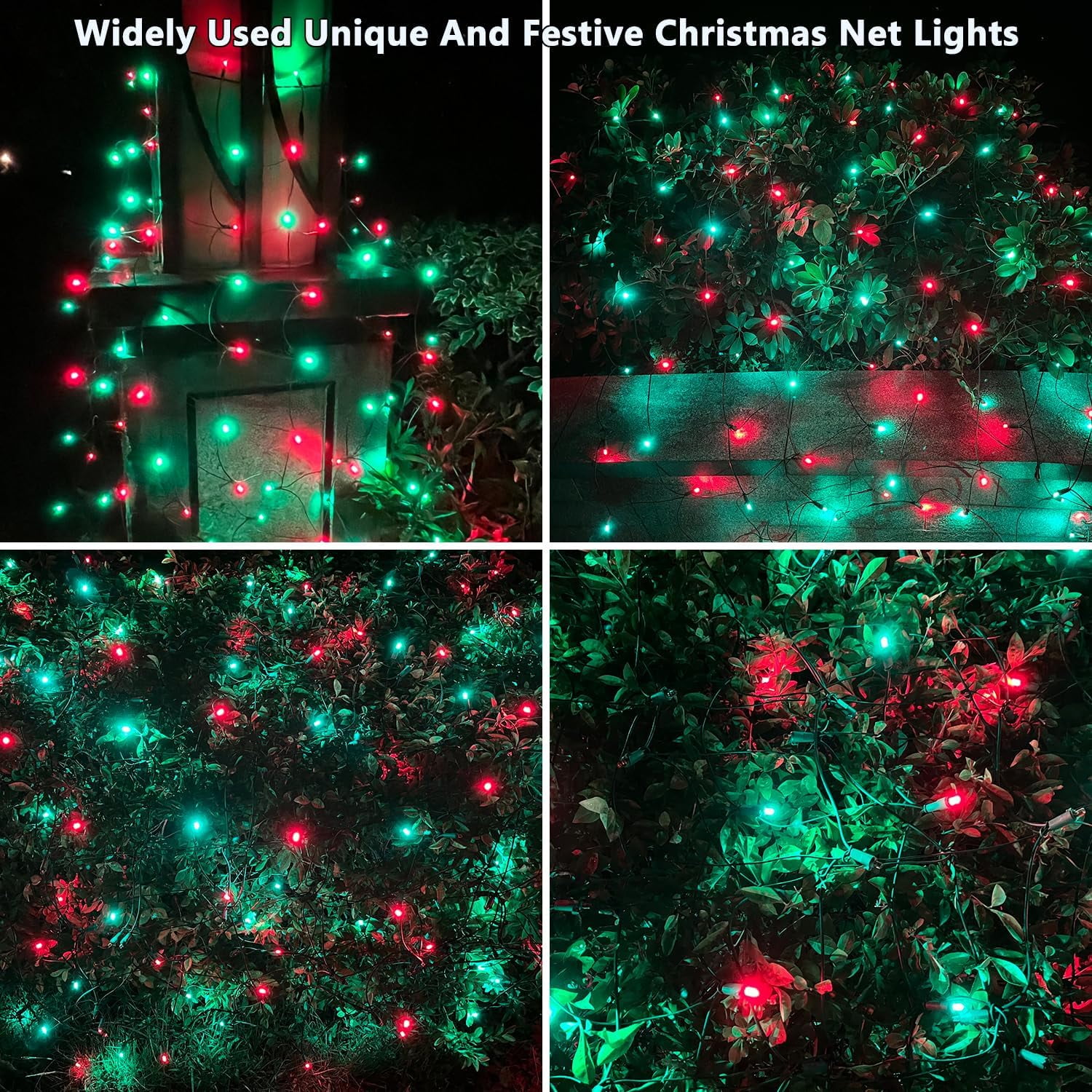 HYTHU-LED Christmas Net Lights Outdoor, 5ftx5ft 100LED Green Wire ...