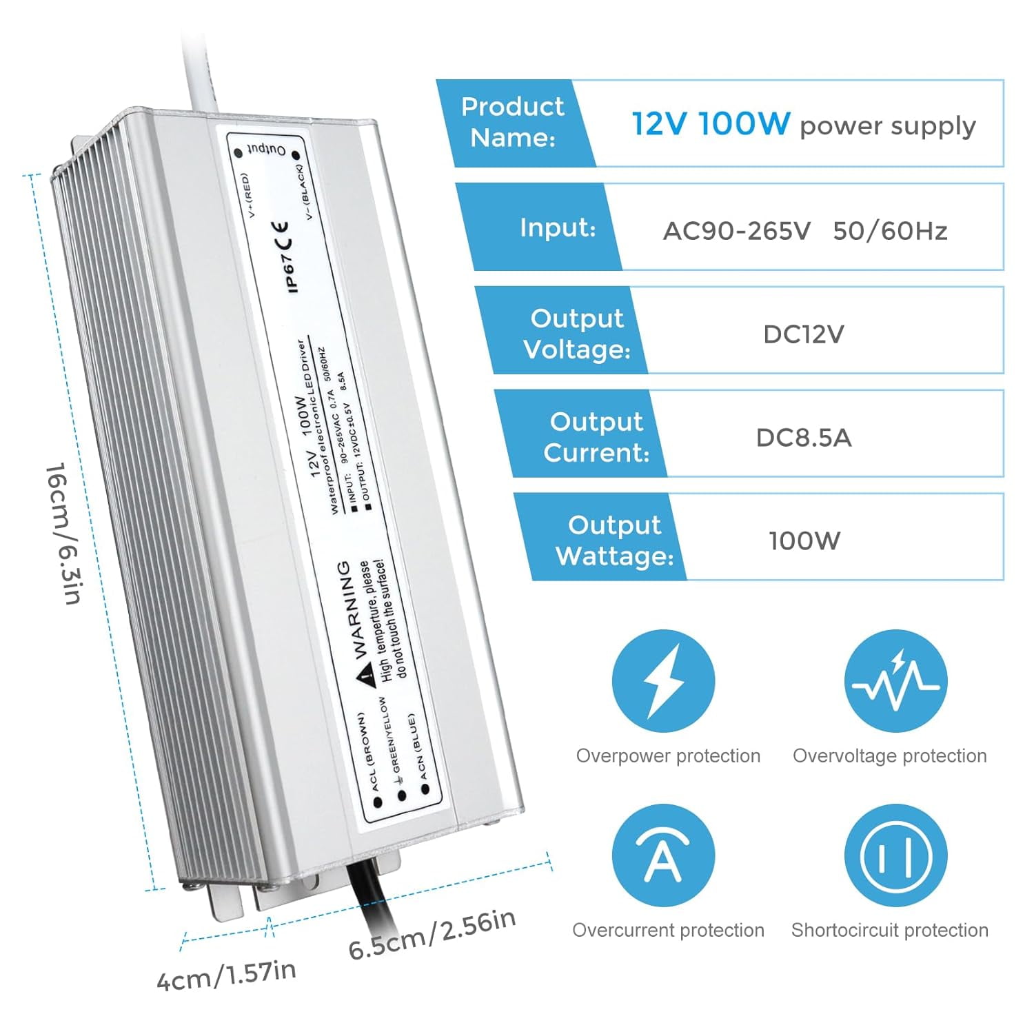 HYTHU-LED Driver Waterproof IP67 100W 12V LED Power Supply Transformer ...
