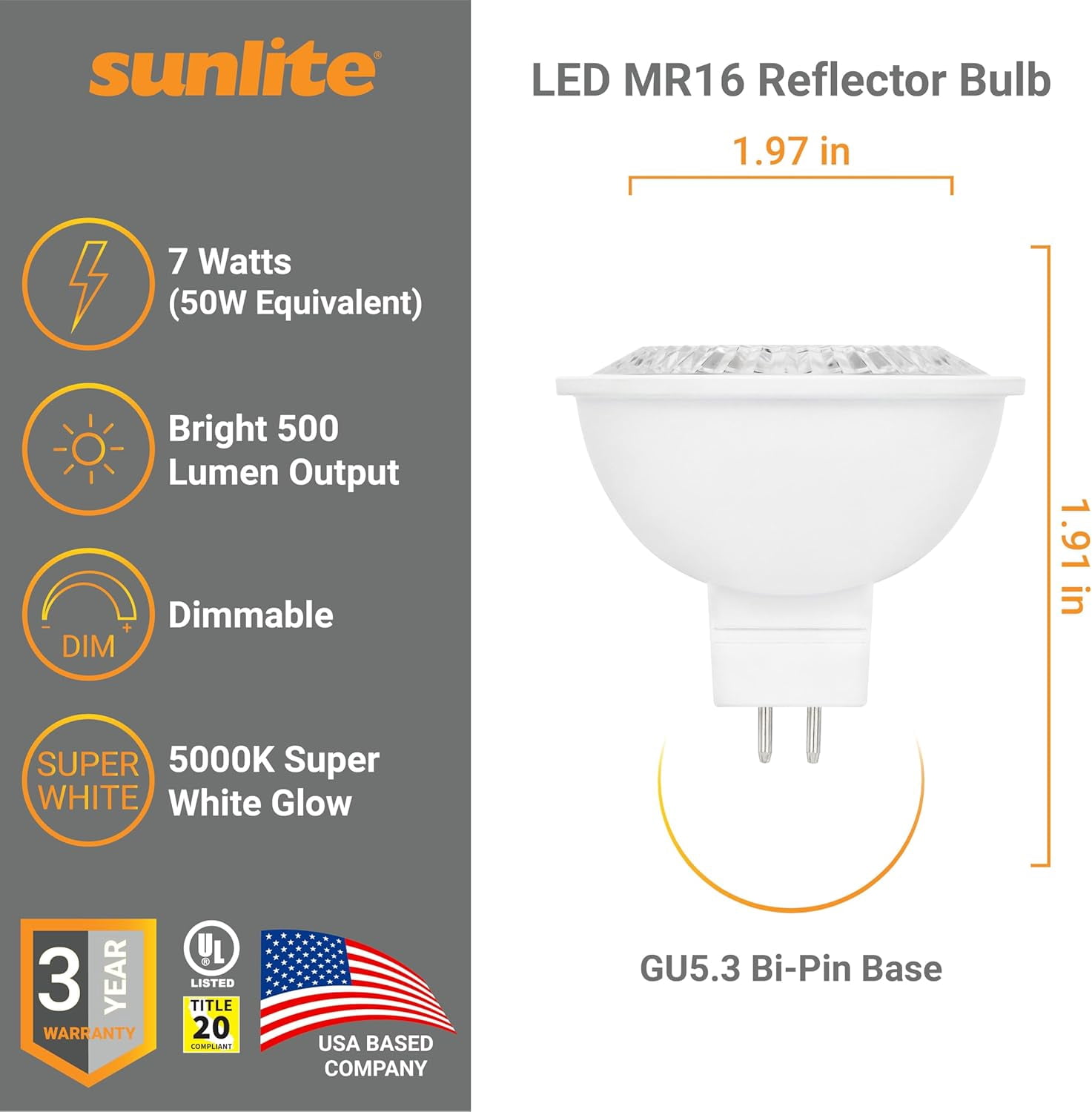 HYTHU-LED MR16 Reflector Spotlight Bulb, 7 Watts (50W Equivalent) 12V ...