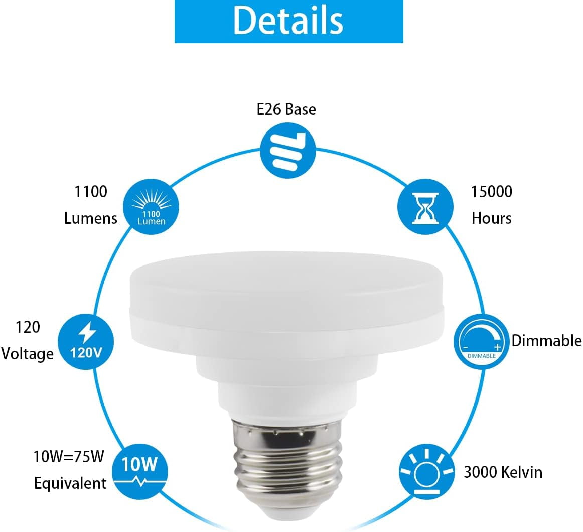 HYTHU-LED Puck Light Bulb with E26 Screw, Mini Flat Light Bulb, 10W ...