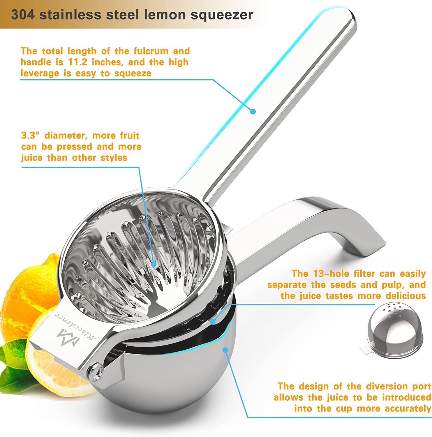 HYTHU-Large lemon squeezer, Manual Juicers stainless steel citrus ...