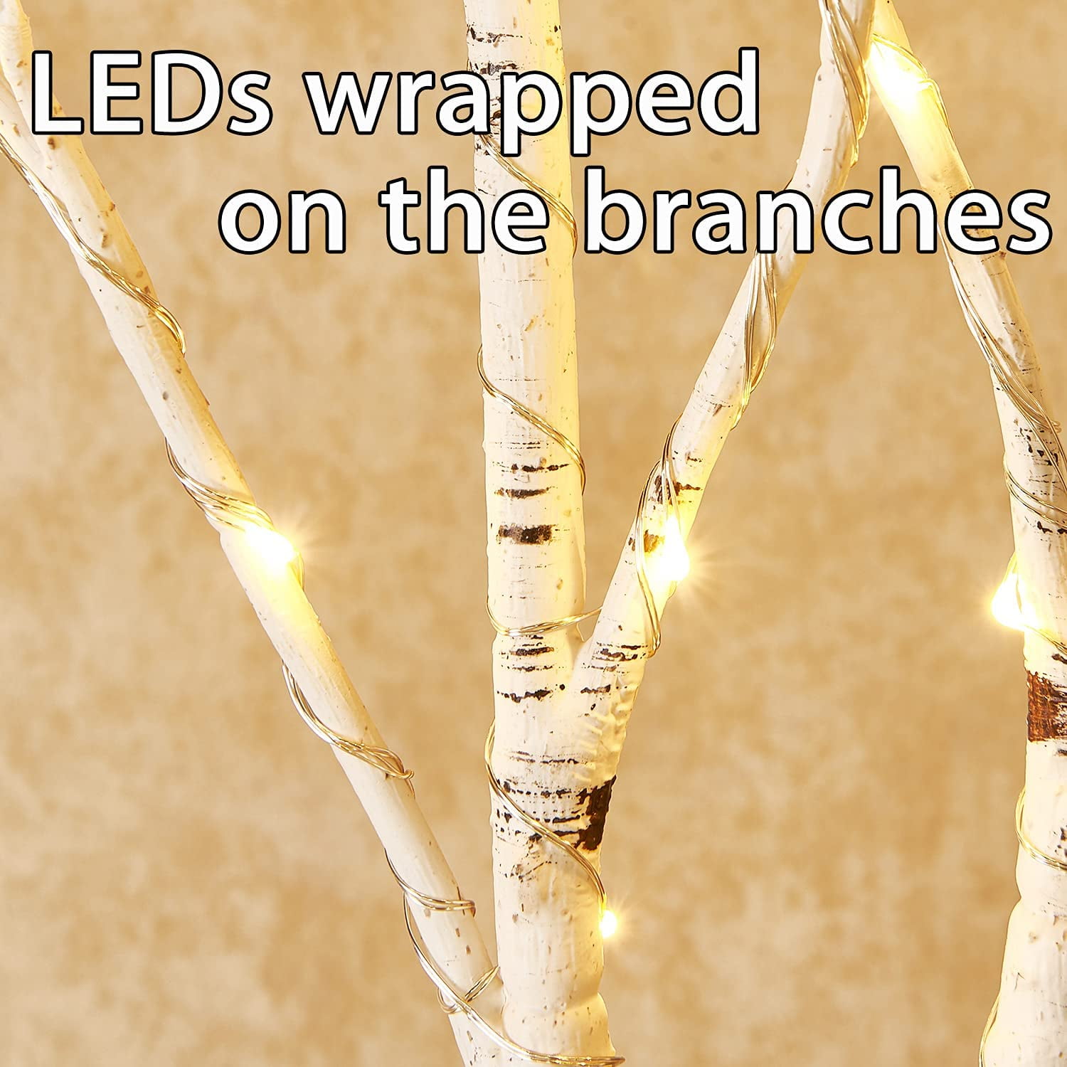 HYTHU-Lighted White Birch Branches with 100 Multicolor LED Fairy Lights ...