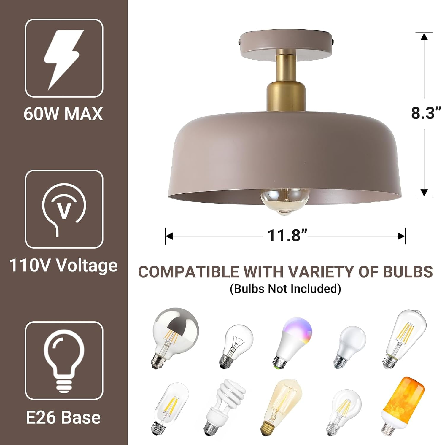HYTHU-Modern Semi Flush Mount Ceiling Light Fixture,11.8" Brass Accent ...